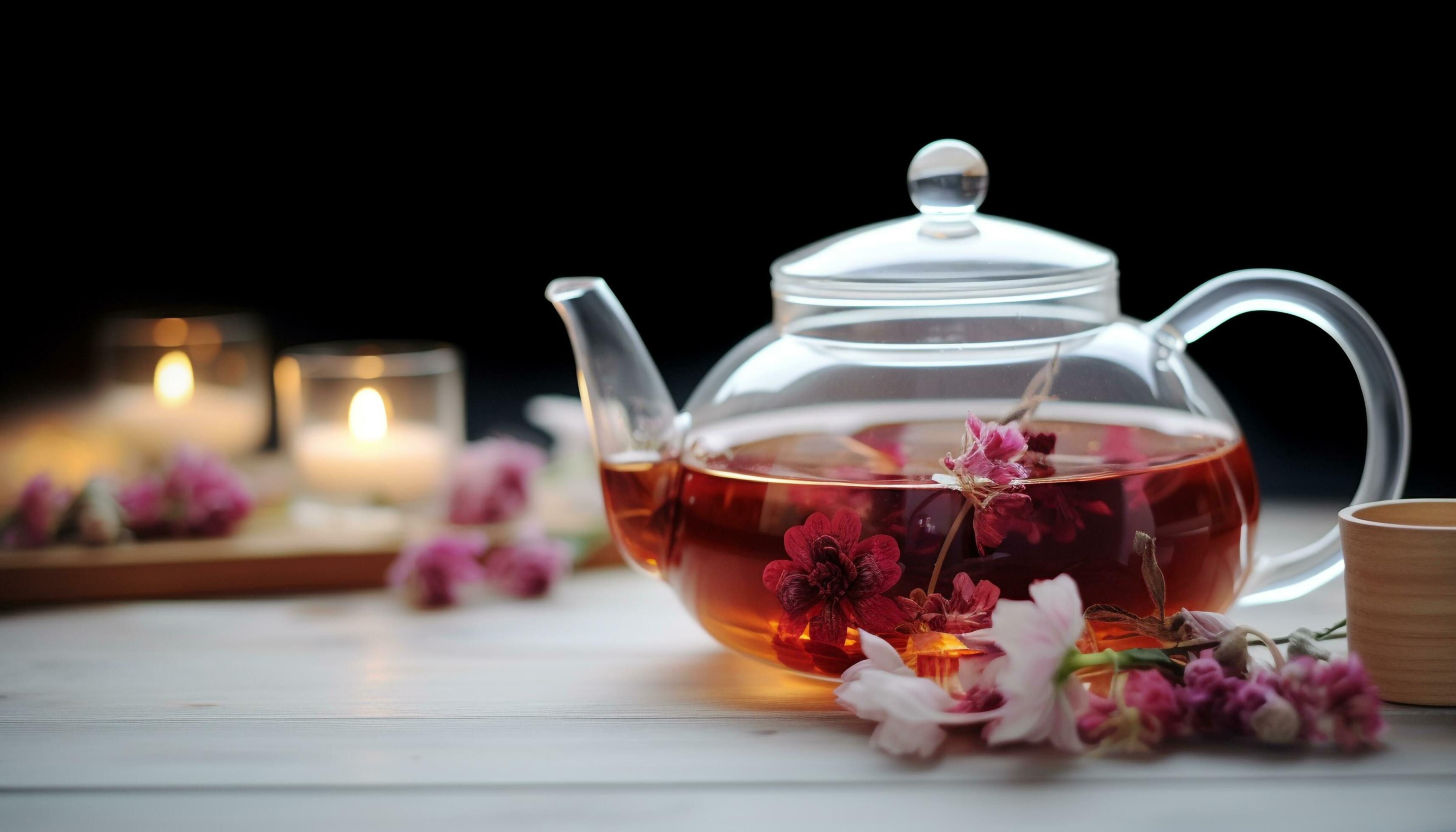 AI generated Teapot, drink, flower, tea, hot drink, wood, table generated by AI 36214023 Stock ...