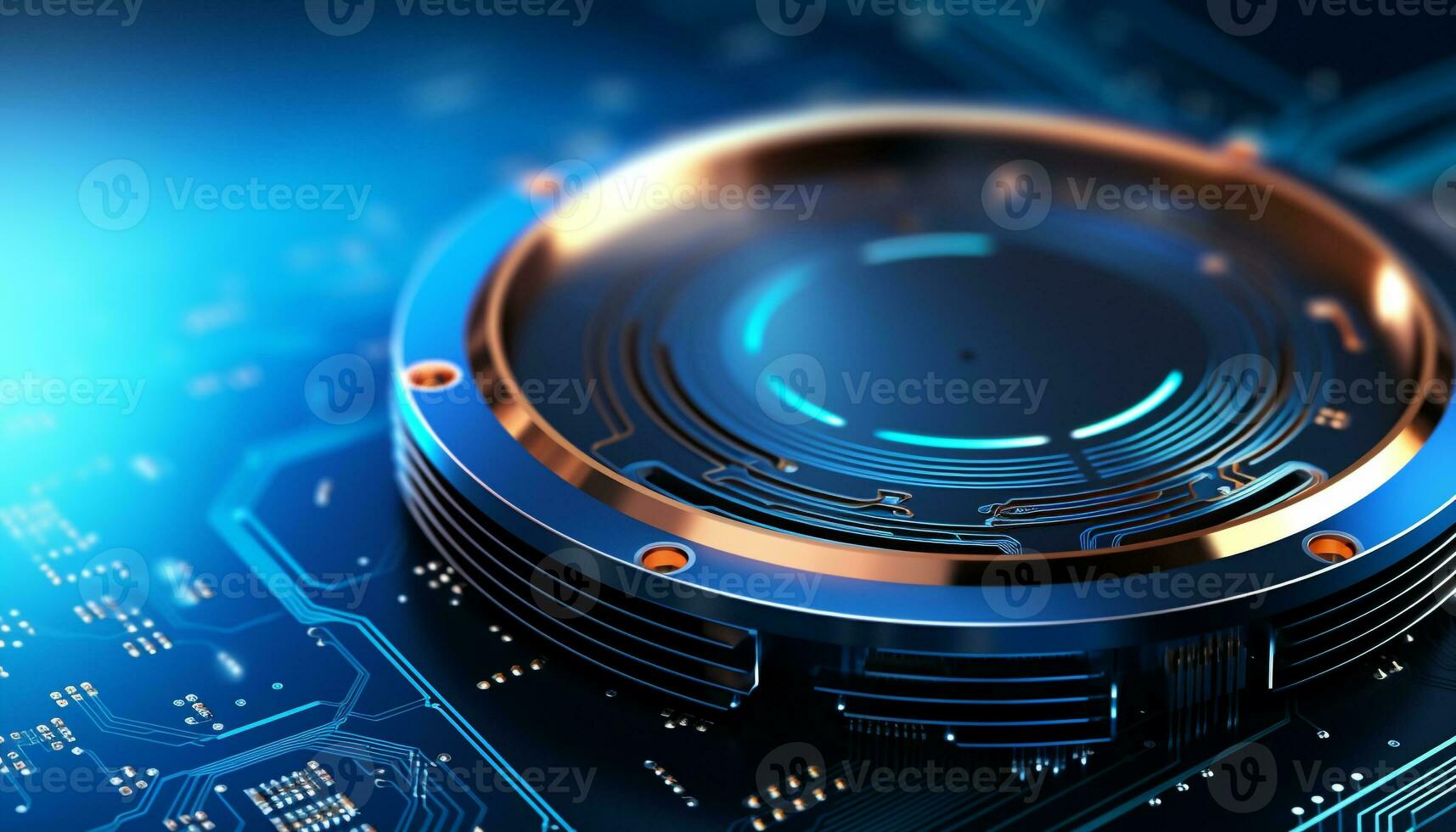 AI generated Blue computer chip, part of complex machinery generated by ...