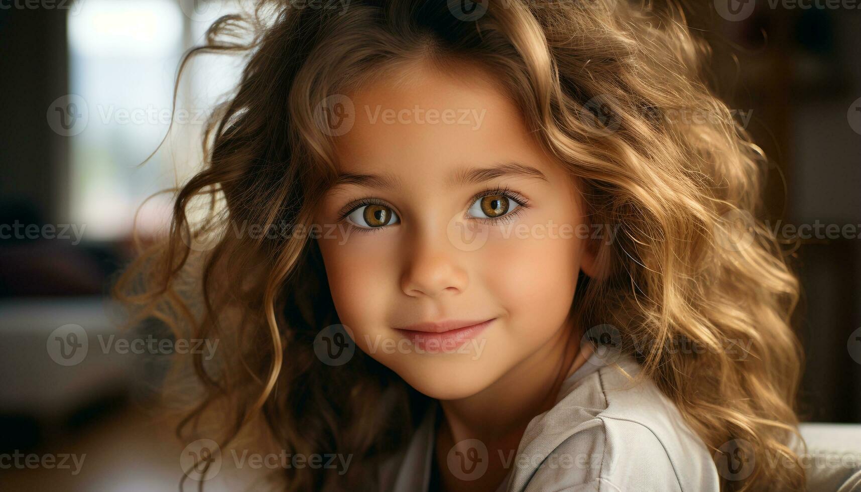 AI generated Cute girl with curly hair smiling at camera generated by ...
