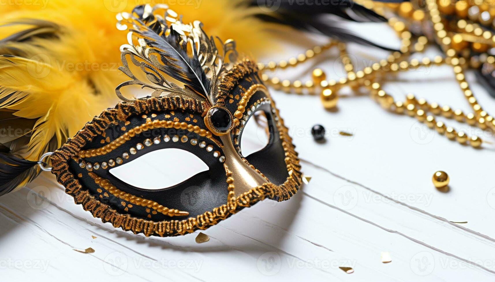 Ai Generated Feathered Mask Shines At Mardi Gras Celebration Generated