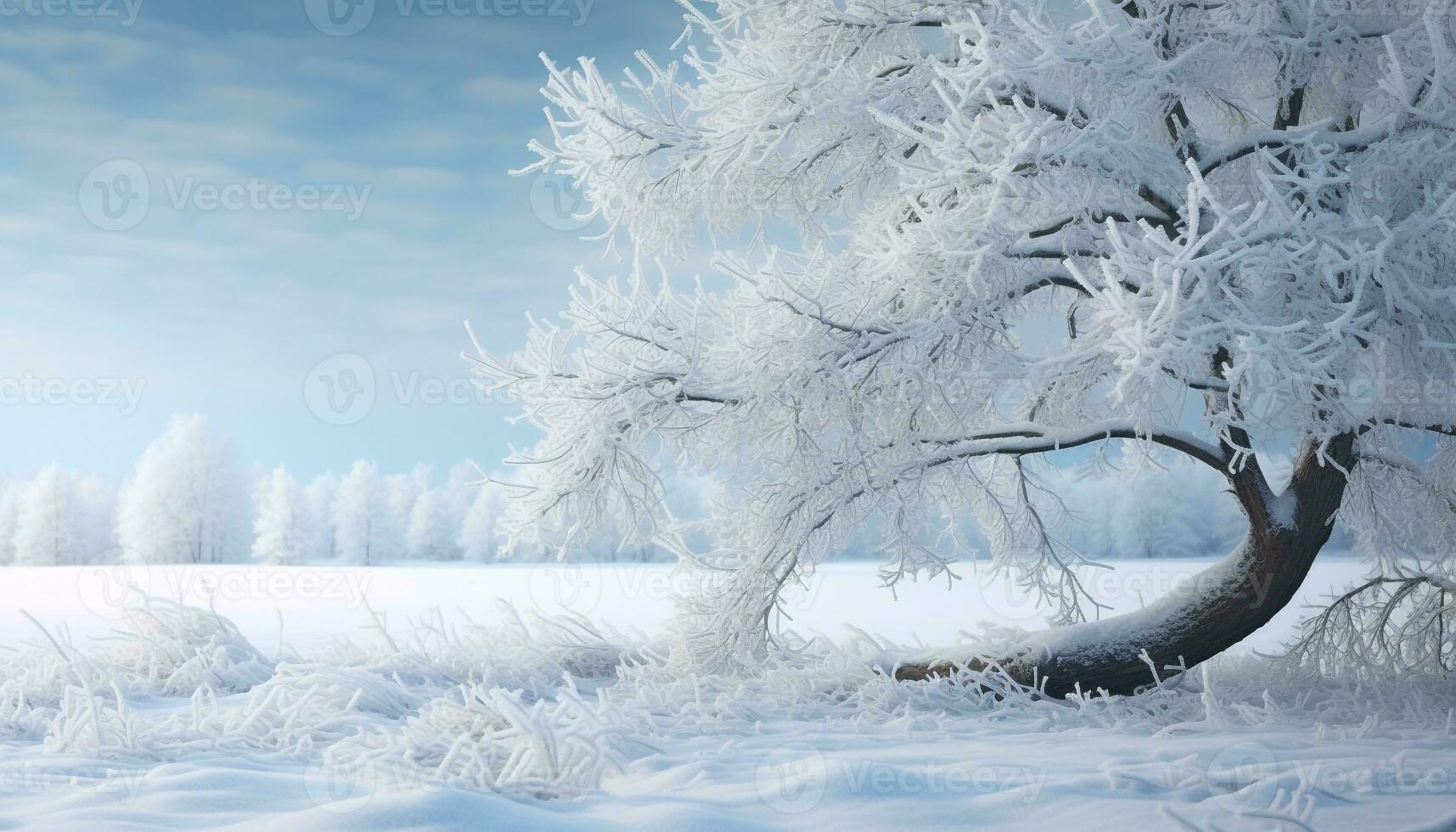 AI generated Snow covered tree branch in tranquil winter landscape ...