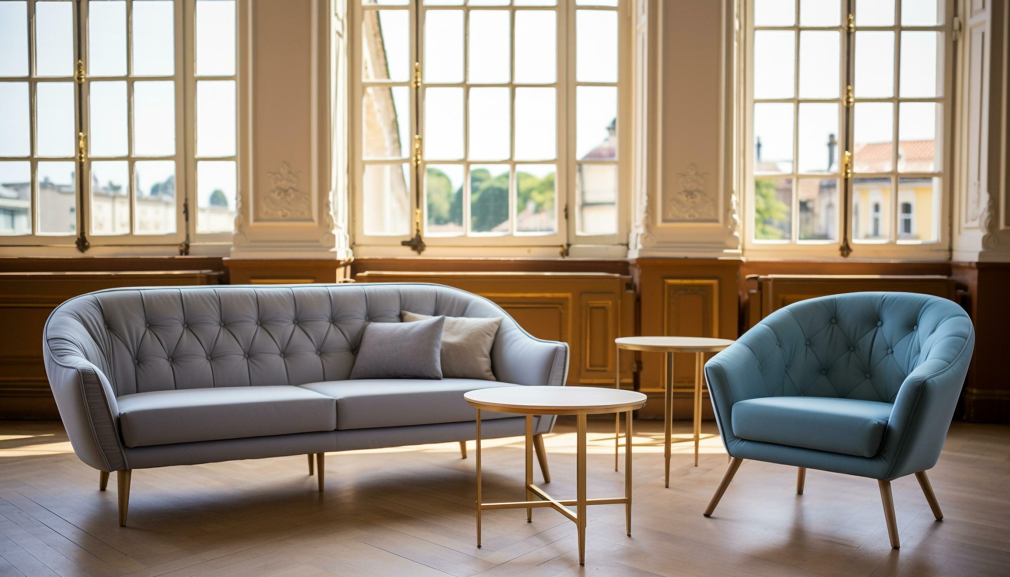 AI generated Comfortable modern living room with elegant wood furniture ...