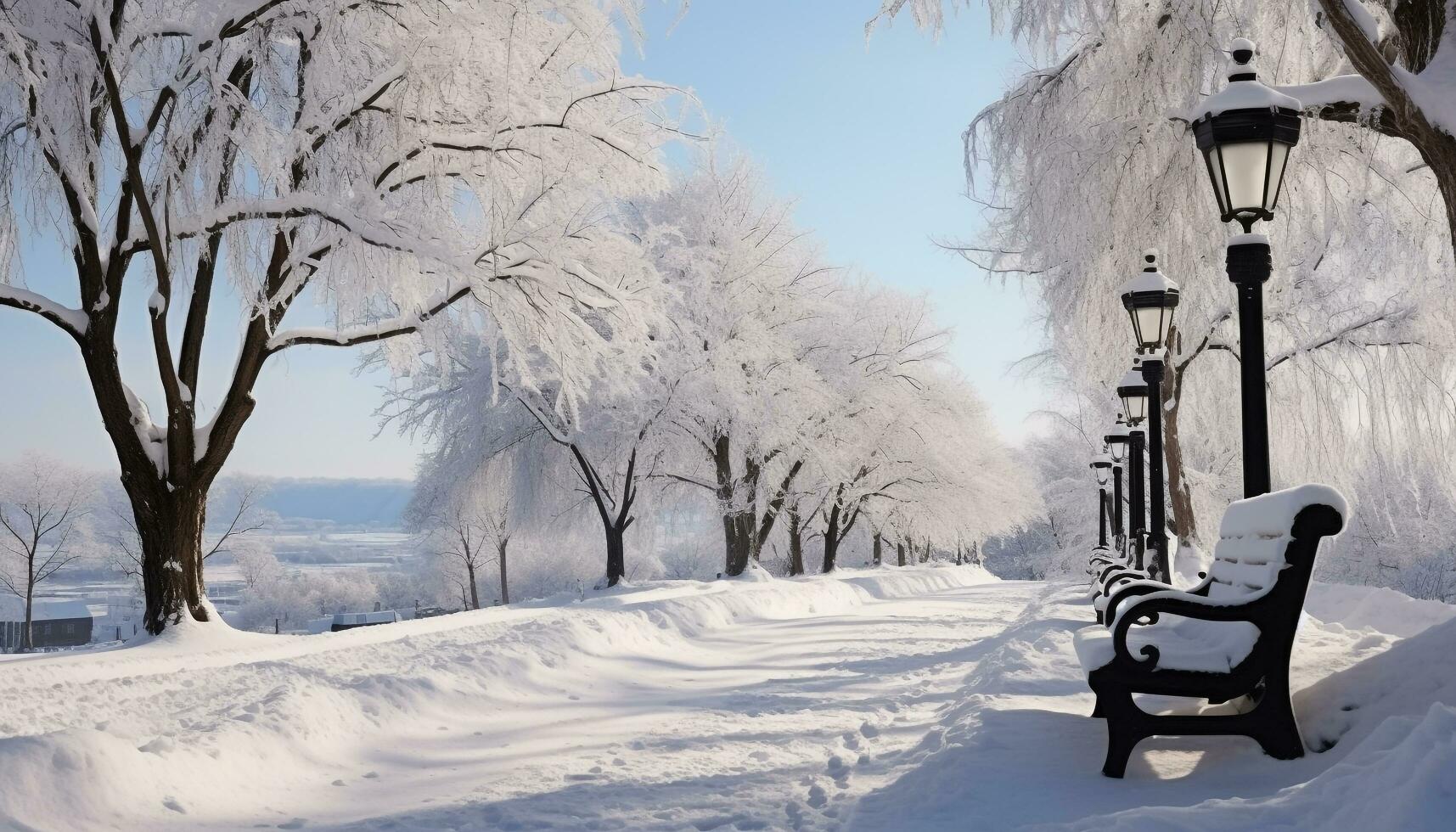 AI generated Winter landscape, snow covered tree in tranquil forest ...