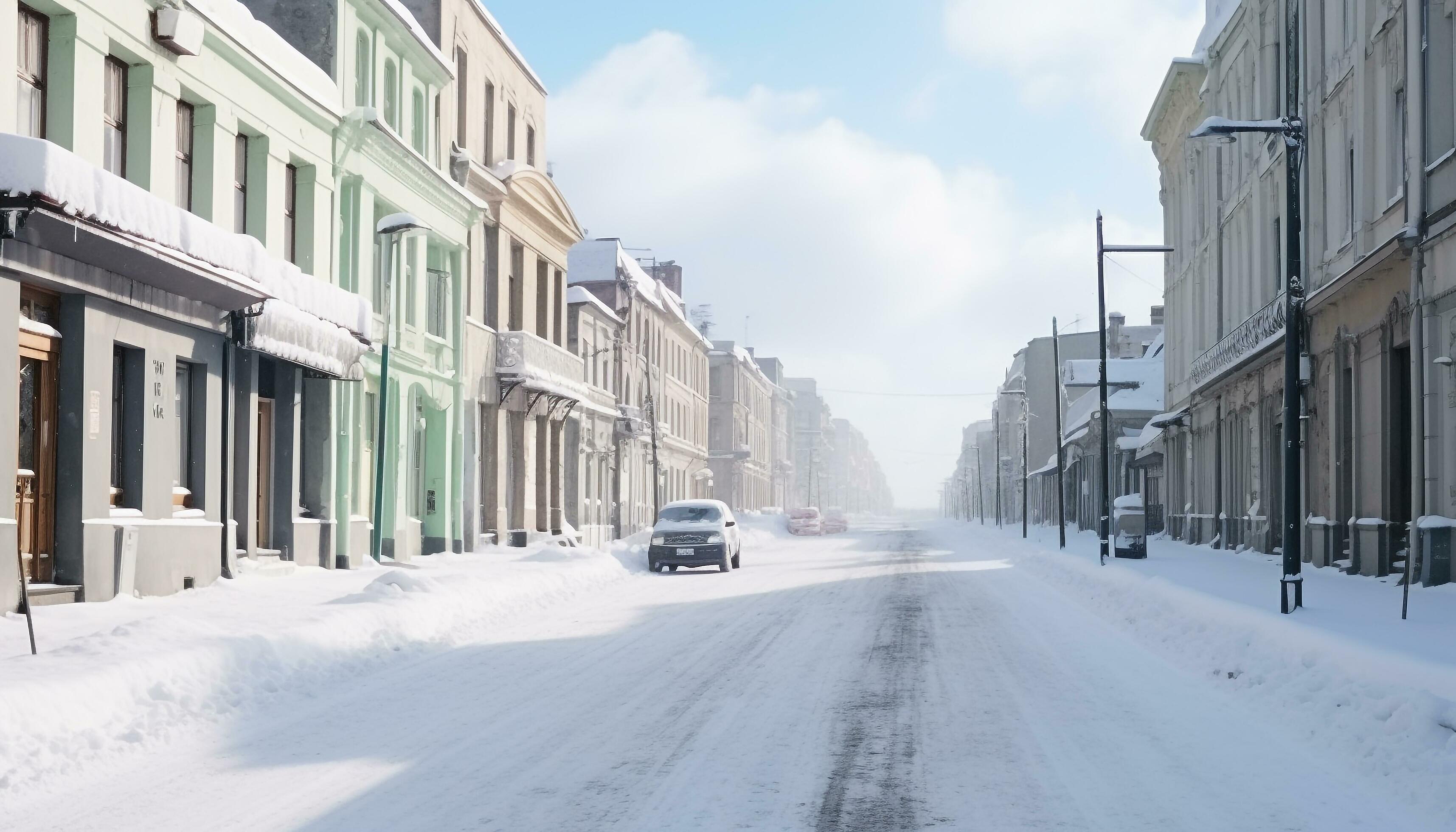 AI generated Snow covered city streets create a winter wonderland ...