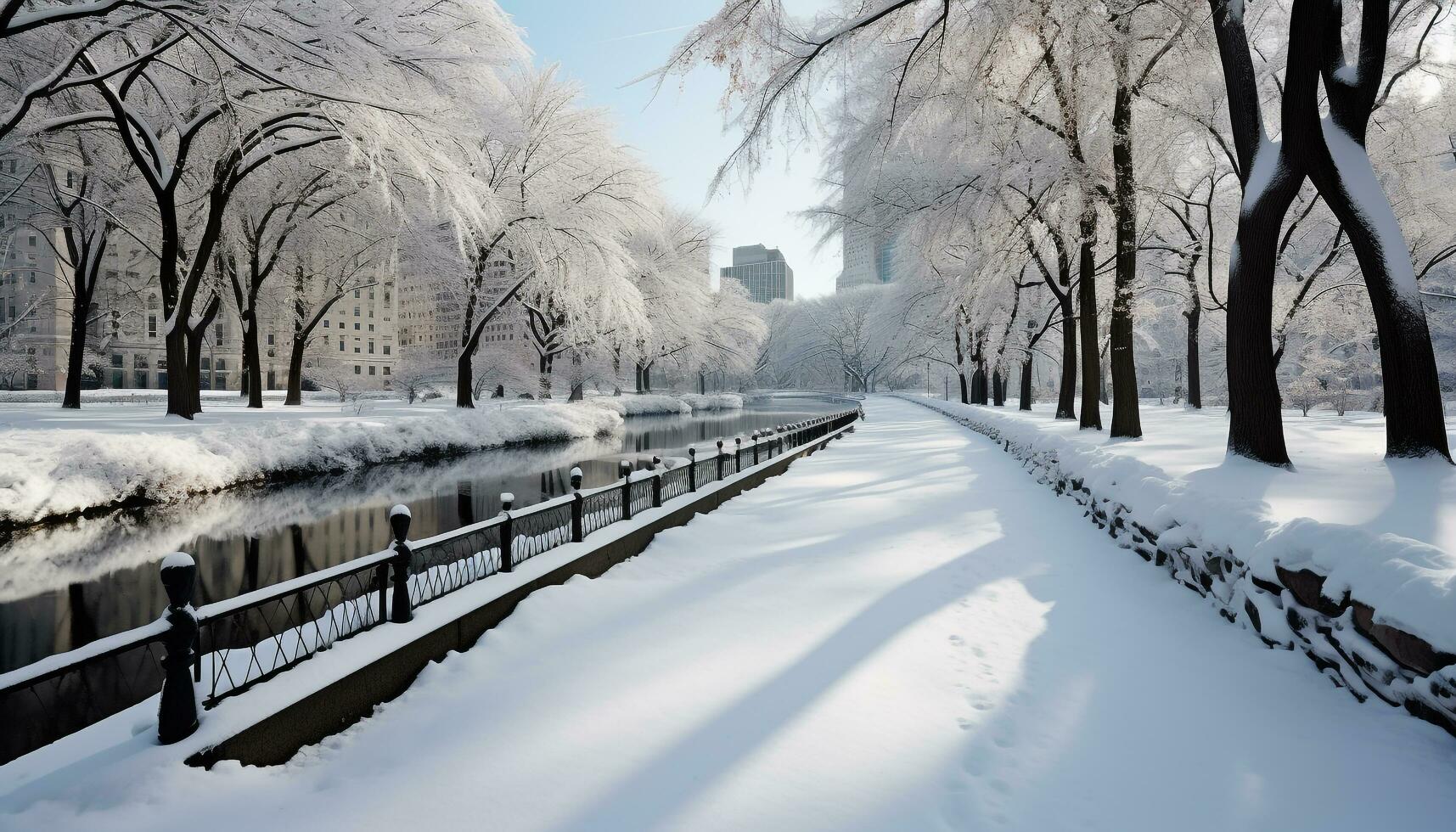 AI generated Winter landscape, snow covered tree in tranquil forest ...