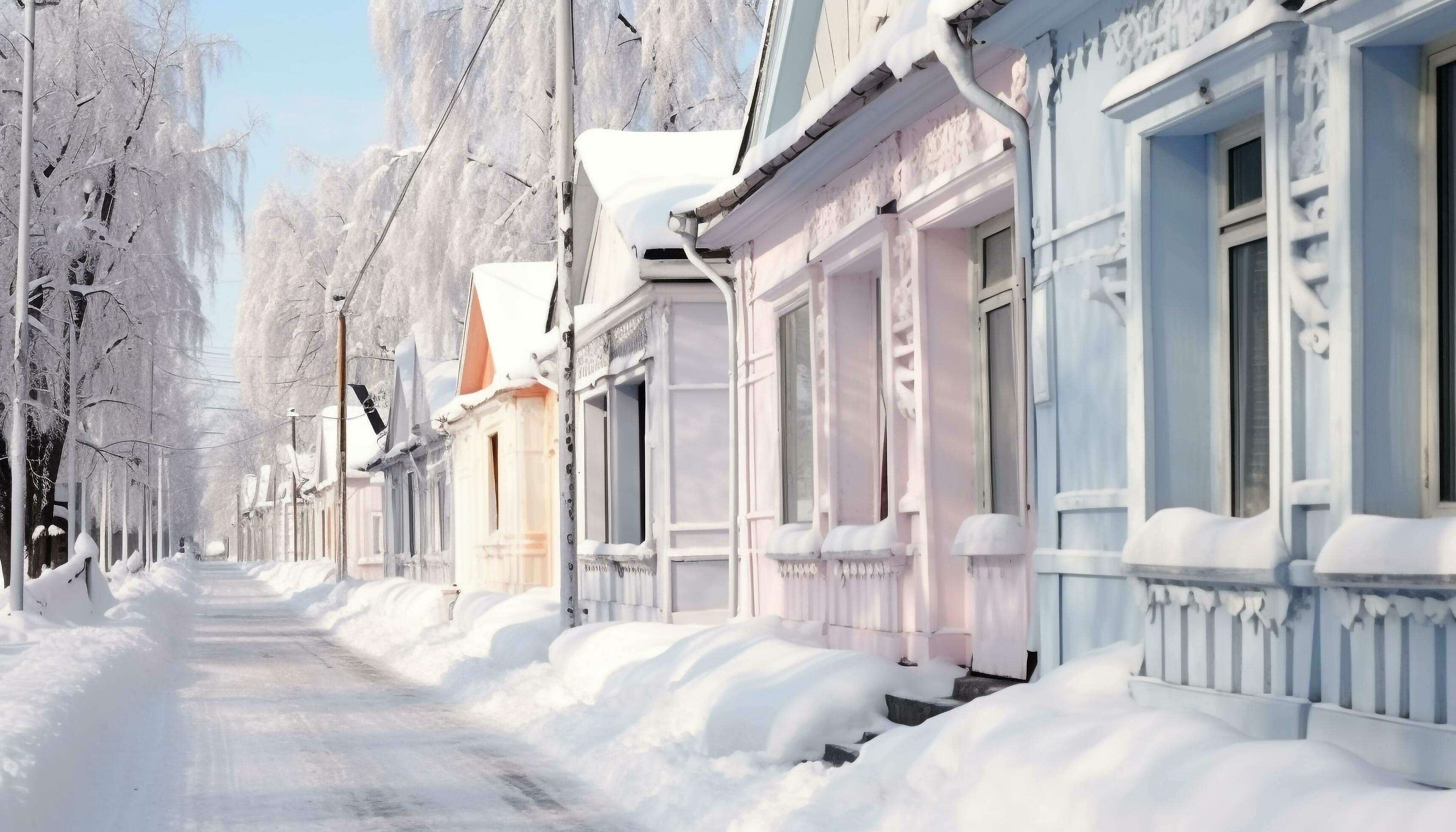 AI generated Snow covered city streets create a tranquil winter ...