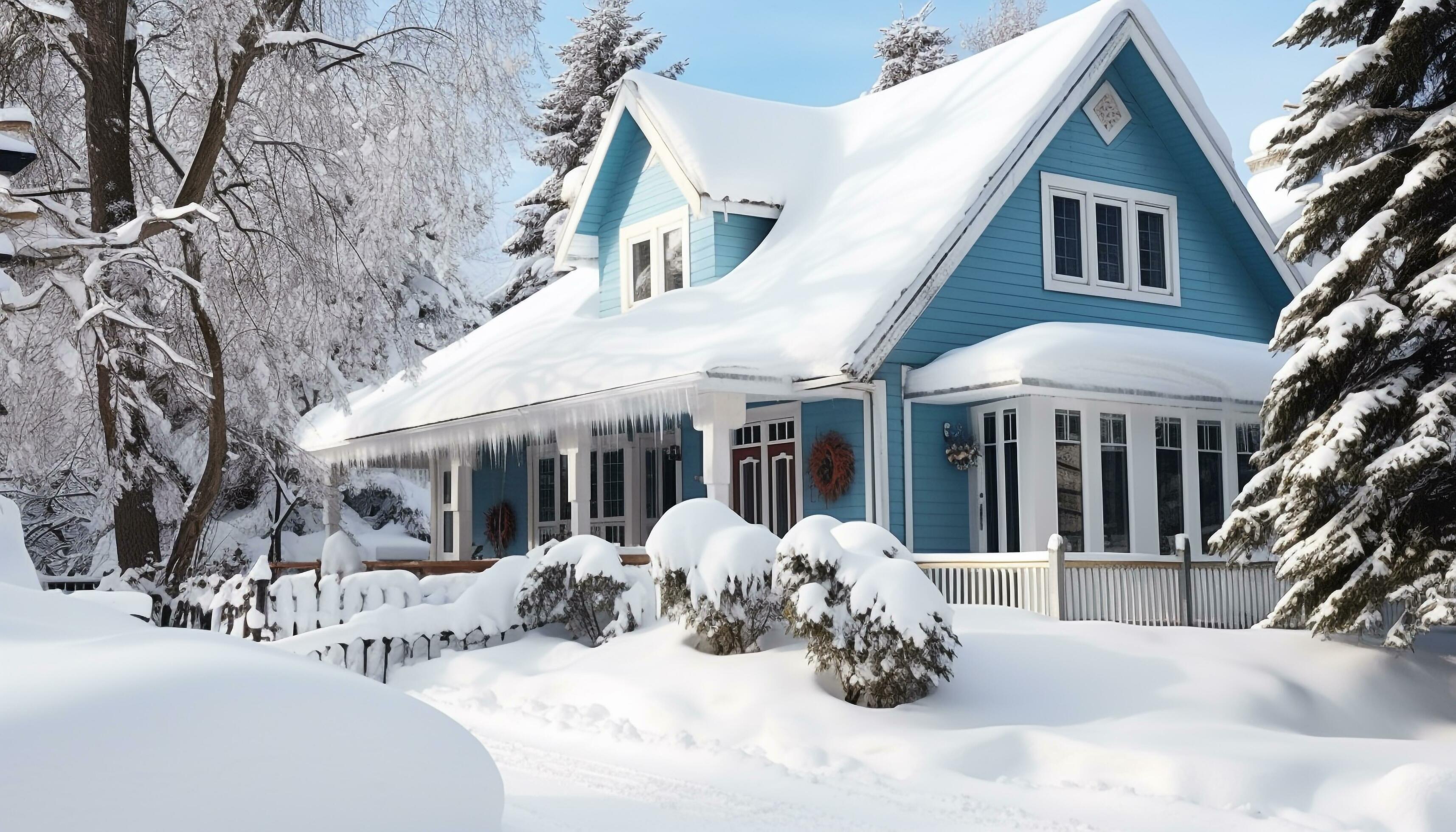 AI generated Snow covered pine tree in a winter wonderland generated by ...