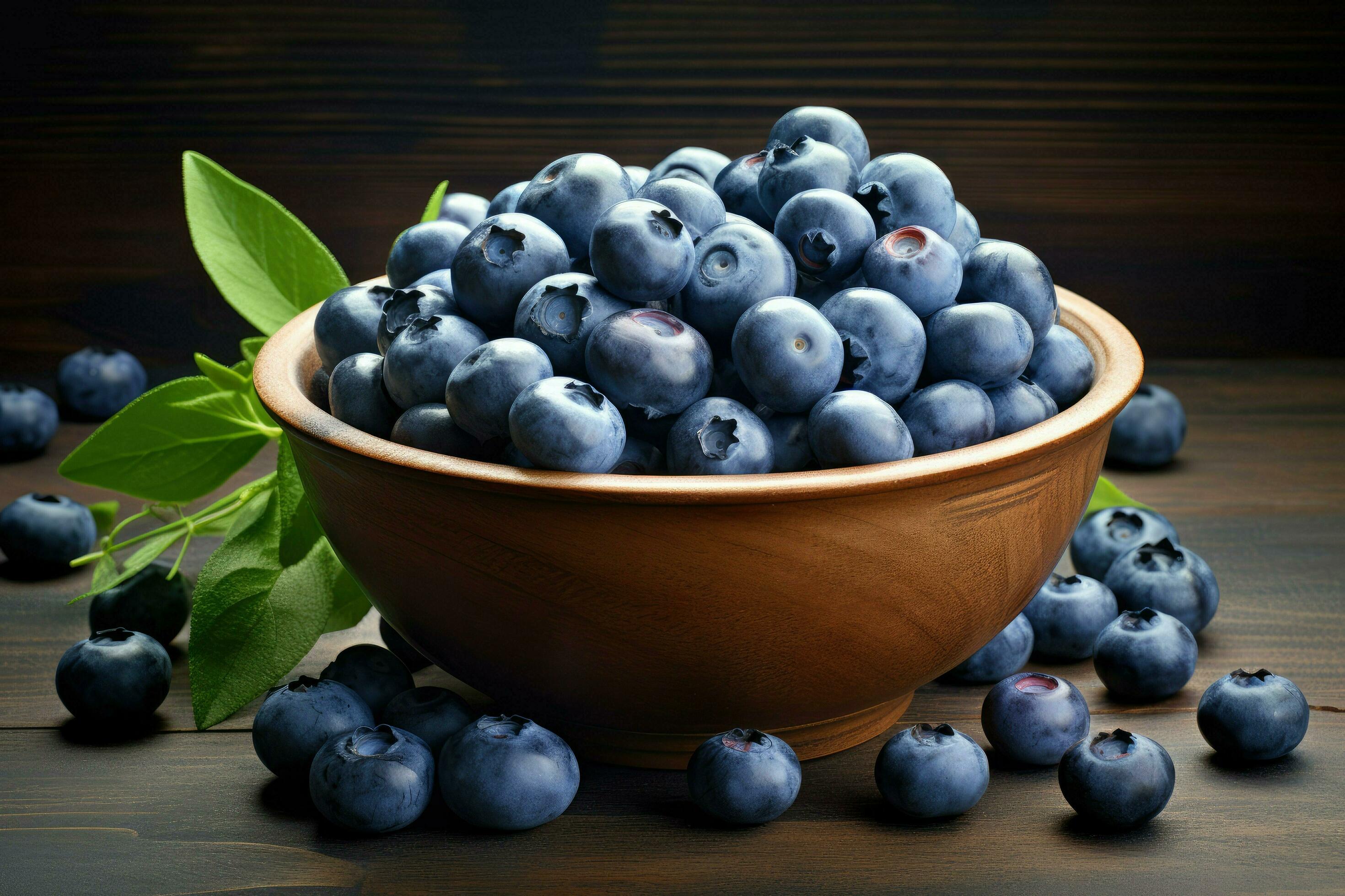 Ai Generated Fresh Blueberries In A Bowl On A Wooden Background Blueberry Banner Bowl Full Of