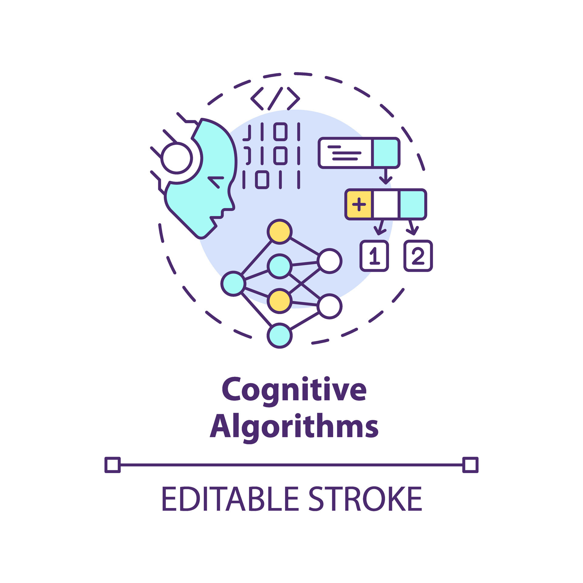 2D editable multicolor cognitive algorithms icon, simple isolated ...
