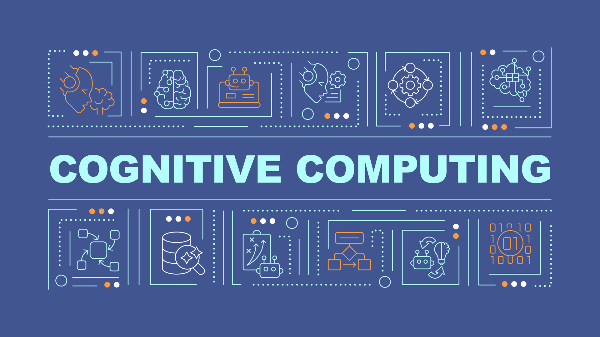 2d Cognitive Computing Text With Various Creative Thin Linear Icons