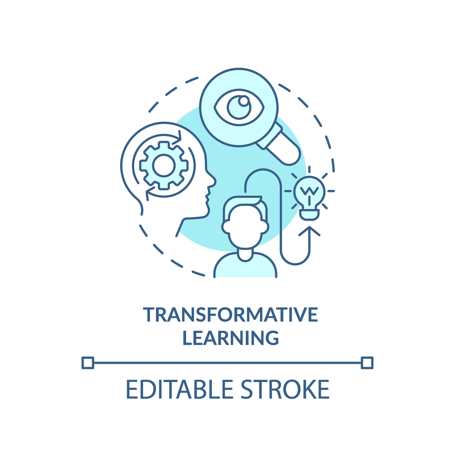 2d editable azul transformador aprendizaje icono, sencillo monocromo vector, aprendizaje teorías ...