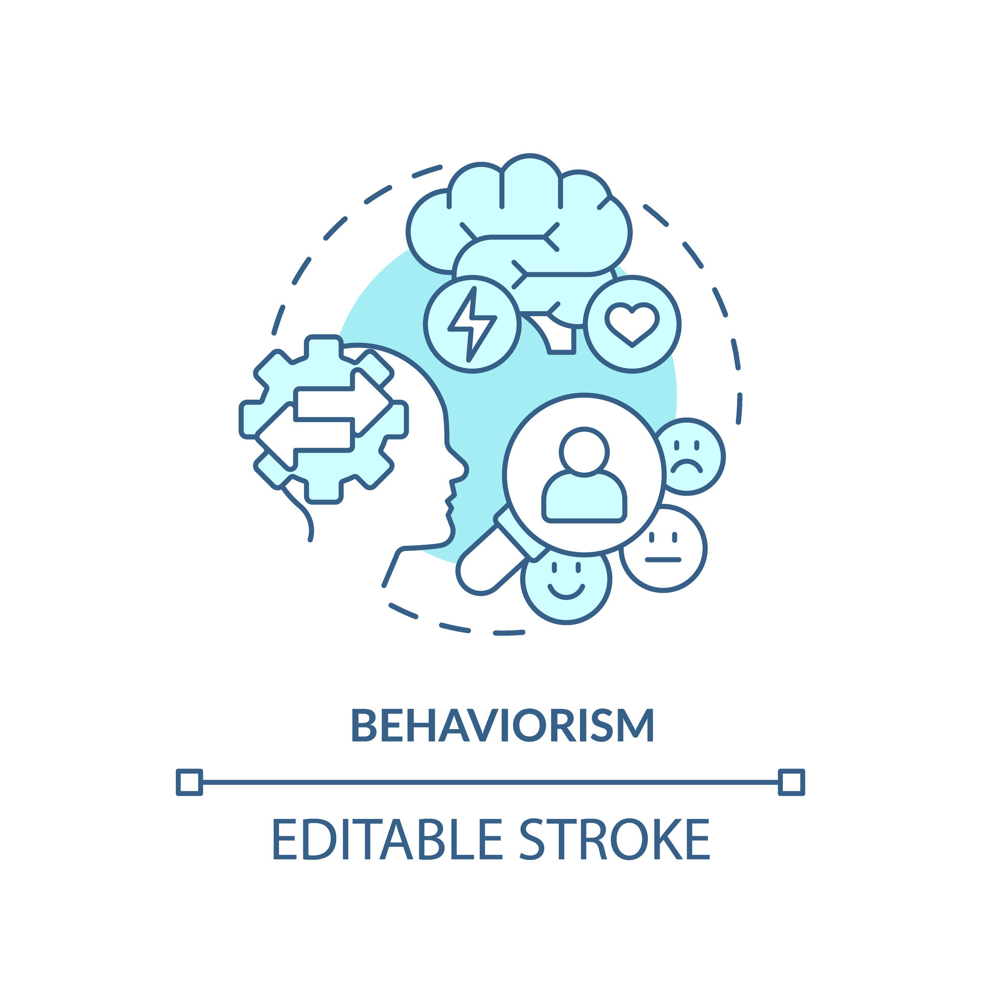 2d Editable Blue Behaviorism Icon Simple Monochromatic Vector