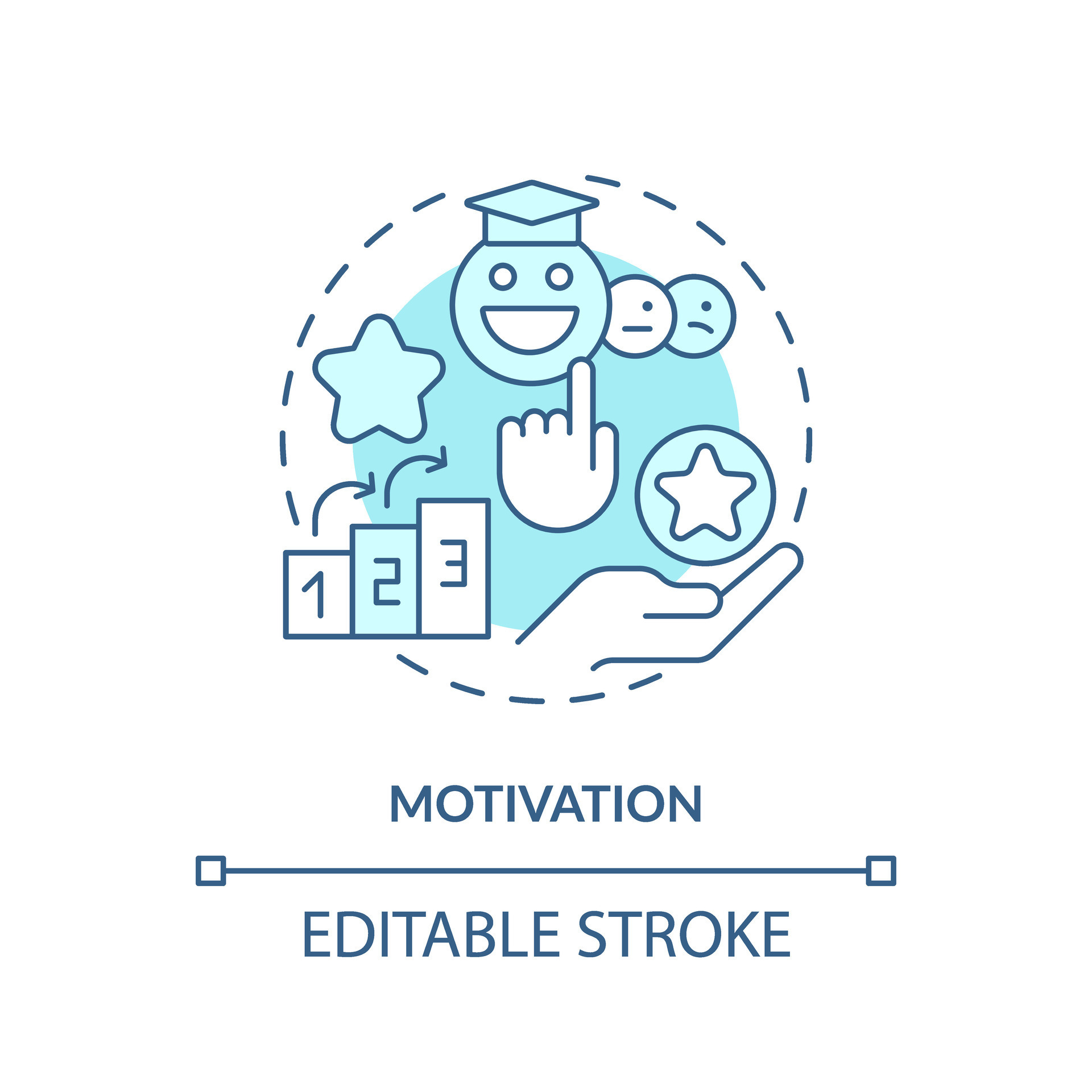 2d Editable Blue Motivation Icon Simple Monochromatic Vector Learning