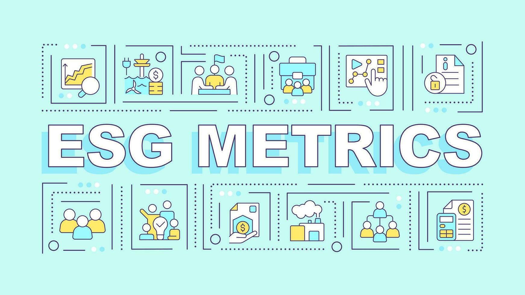 ESG metrics text with various thin line icons concept on blue ...