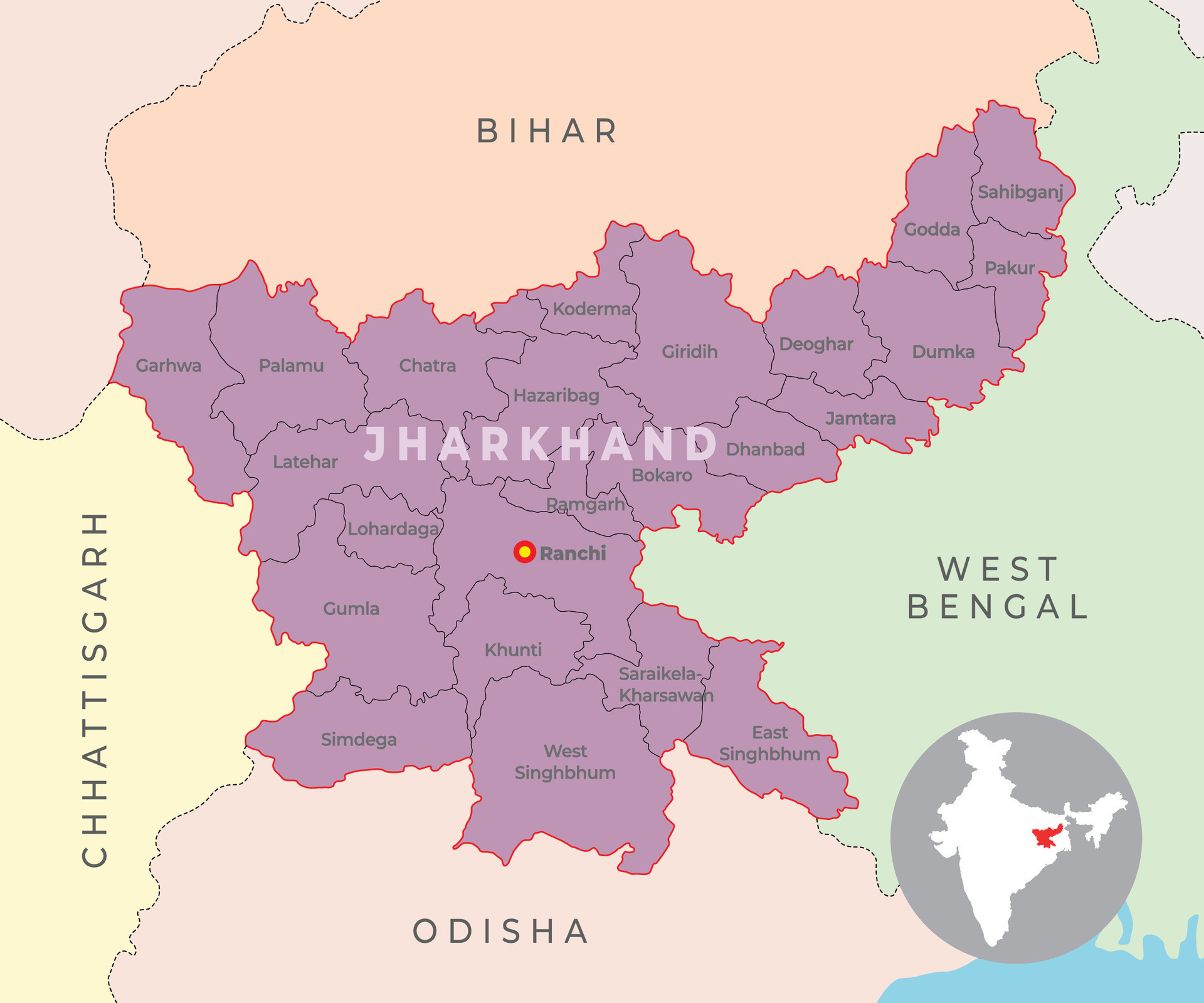 Jharkhand district map with neighbour state and country 36224614 Vector Art at Vecteezy