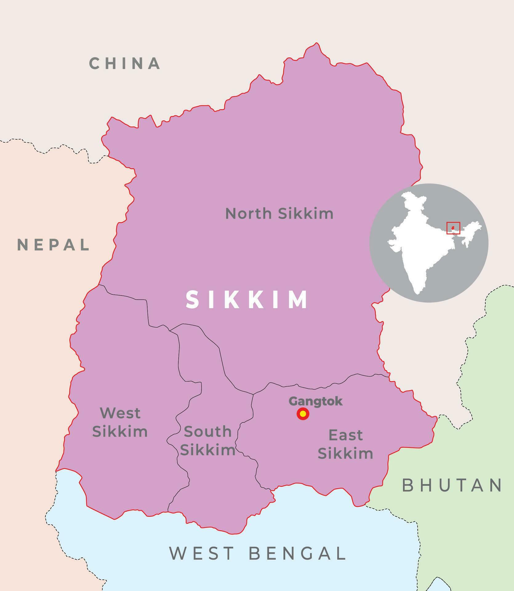 Sikkim district map with neighbour state and country 36224645 Vector Art at Vecteezy