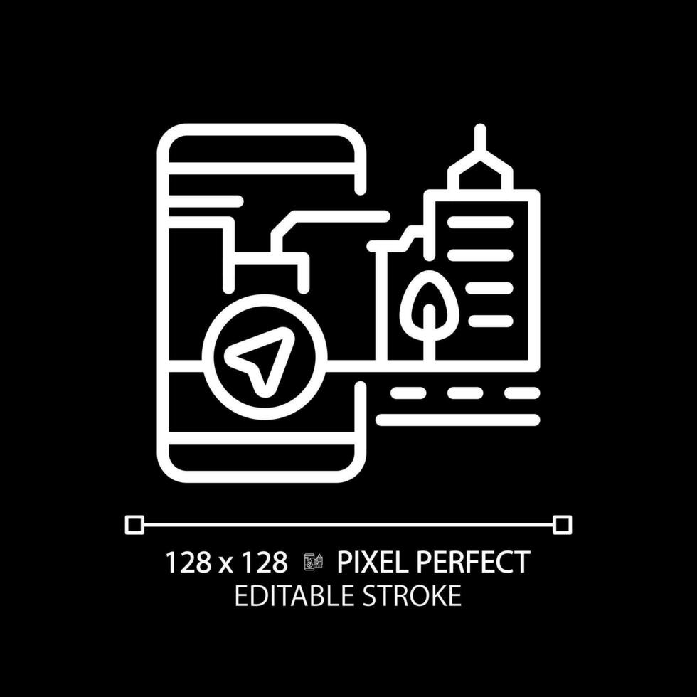 2D pixel perfect editable white map navigation icon, isolated vector ...