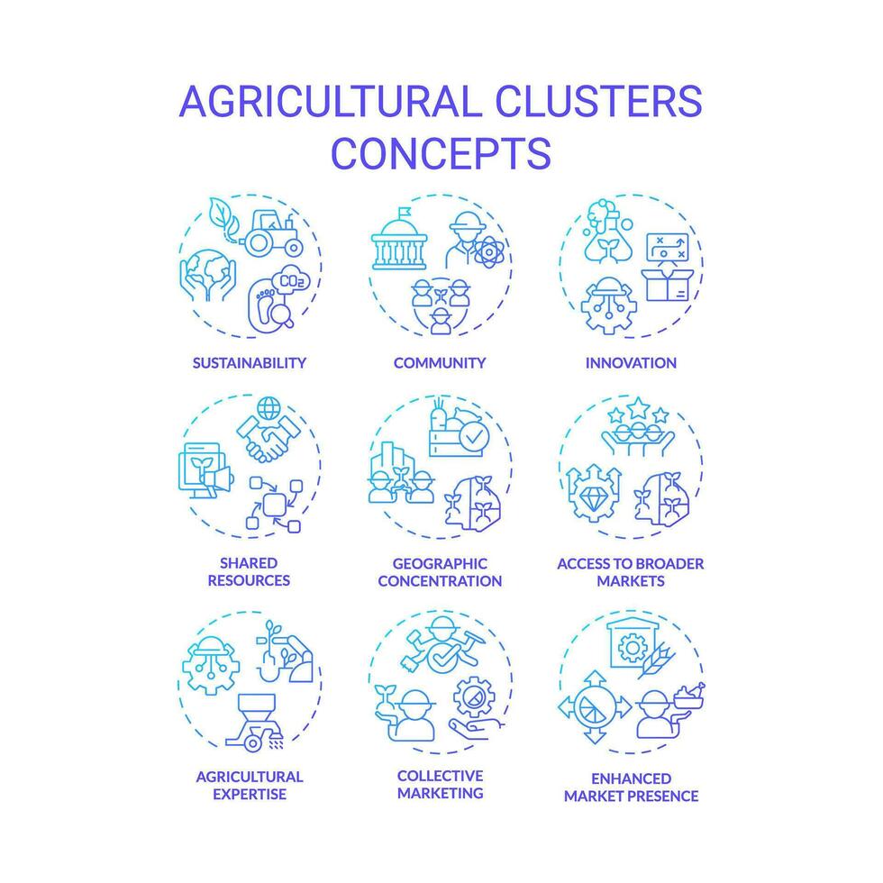 Collection Of 2d Gradient Thin Line Icons Representing Agricultural