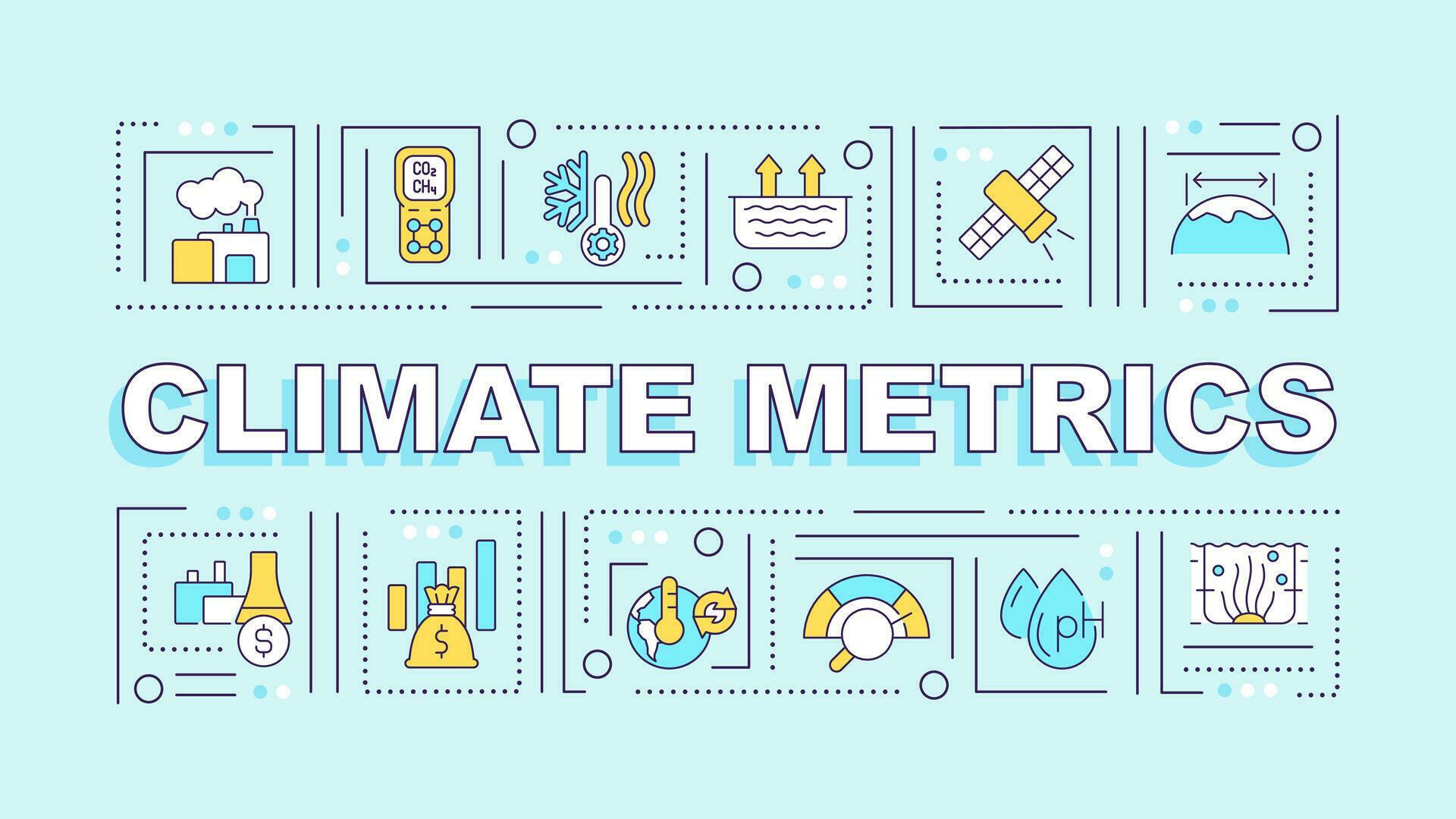 Climate metrics text with various thin line icons concept on blue monochromatic background ...