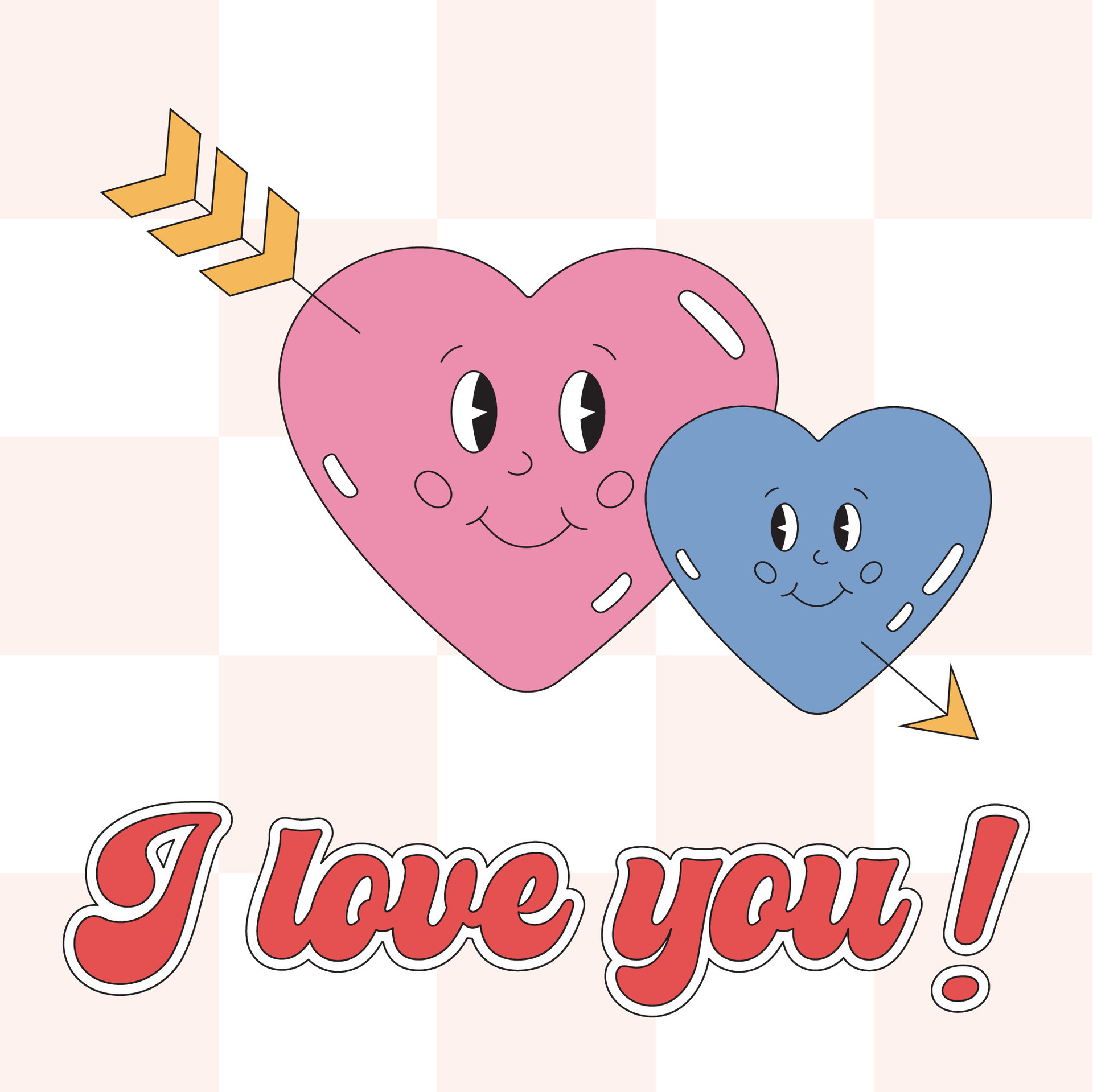 yo amor usted enamorado tarjeta con Pareja de corazones en retro ... yo amor usted enamorado tarjeta con Pareja de corazones en retro ...