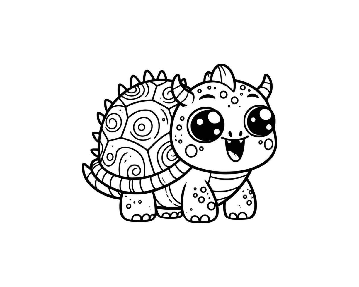 linda dibujos animados de monstruo Tortuga ilustración para colorante ...