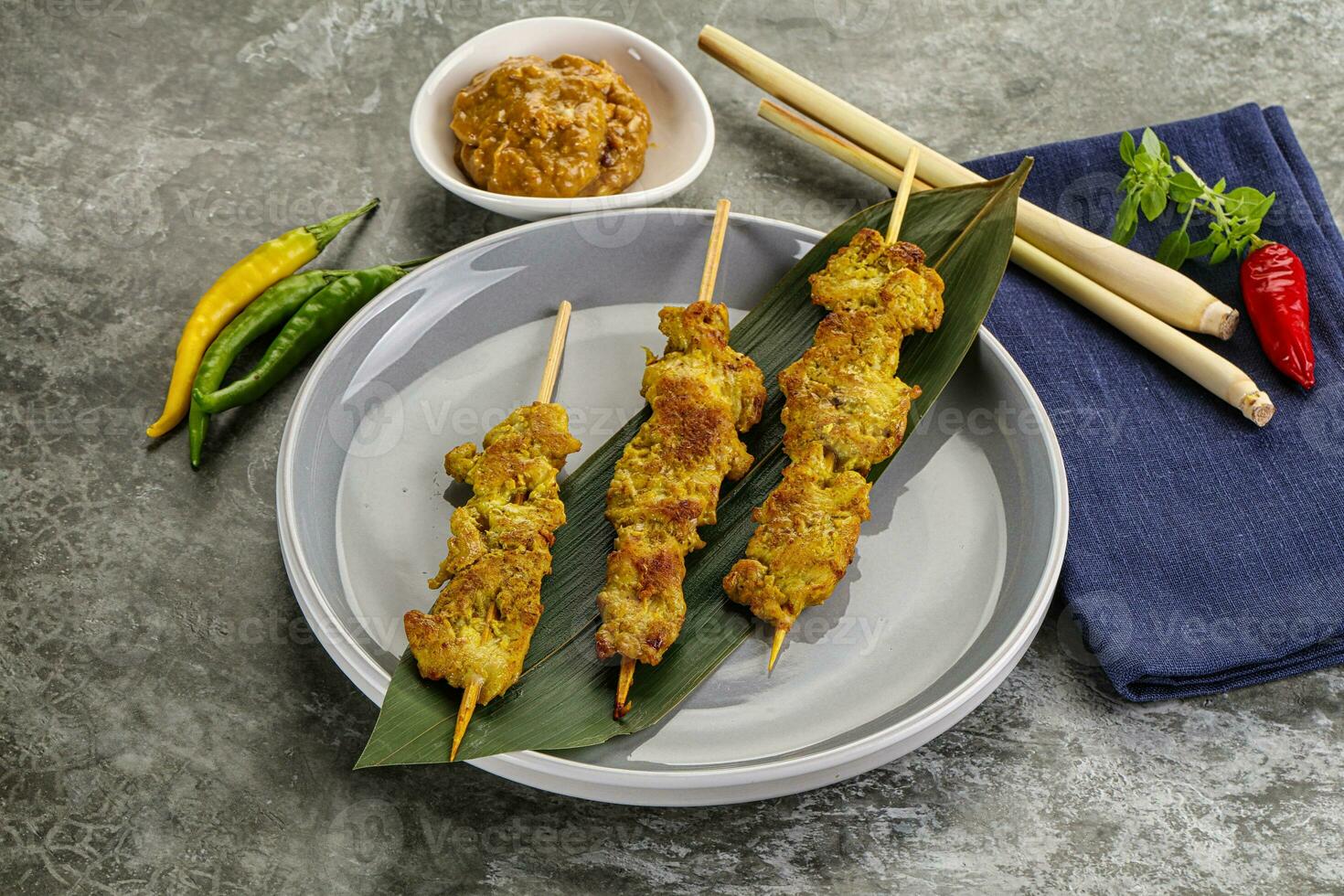 Thai meat skewer Satay with sauce 36236618 Stock Photo at Vecteezy