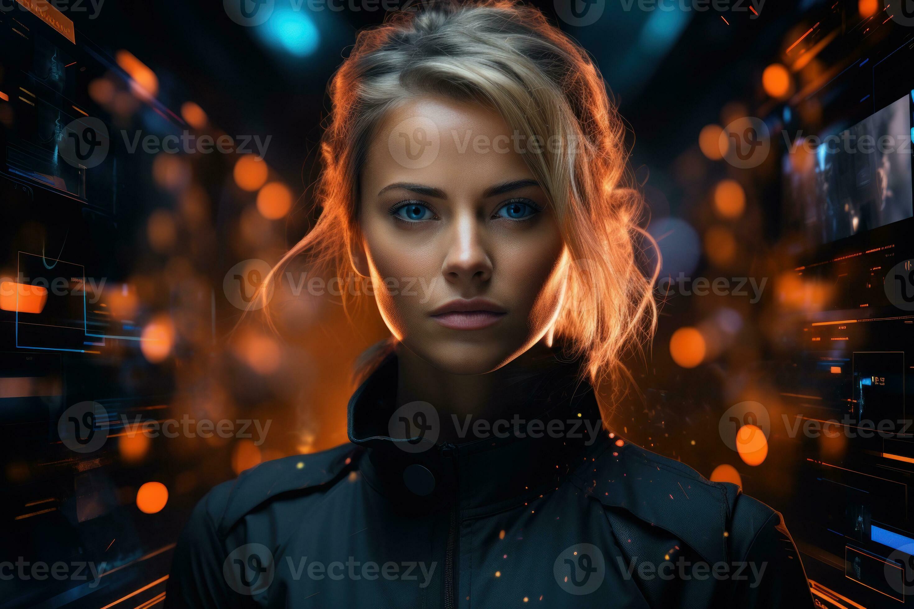 AI generated Cybersecurity vanguard a woman securing futuristic digital ... AI generated Cybersecurity vanguard a woman securing futuristic digital ...