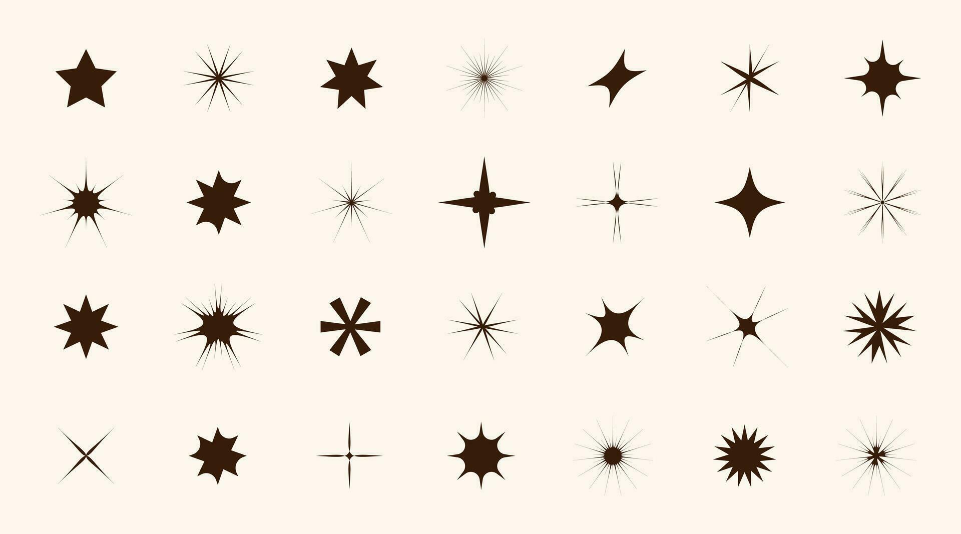 Set of star shapes. Retro futuristic sparkle icons collection. Vector set of Y2K style ...
