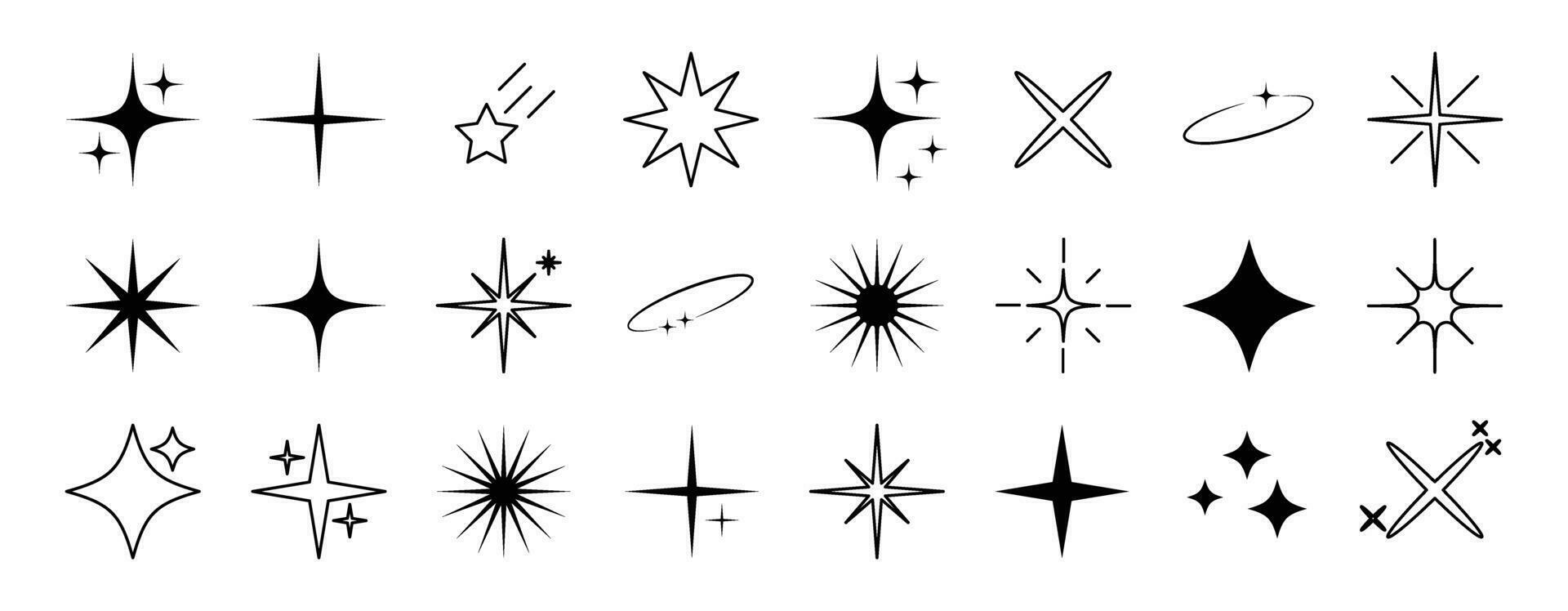 Retro futuristic sparkle icons collection. Set of star shapes. Abstract shine symbols, Y2k ...