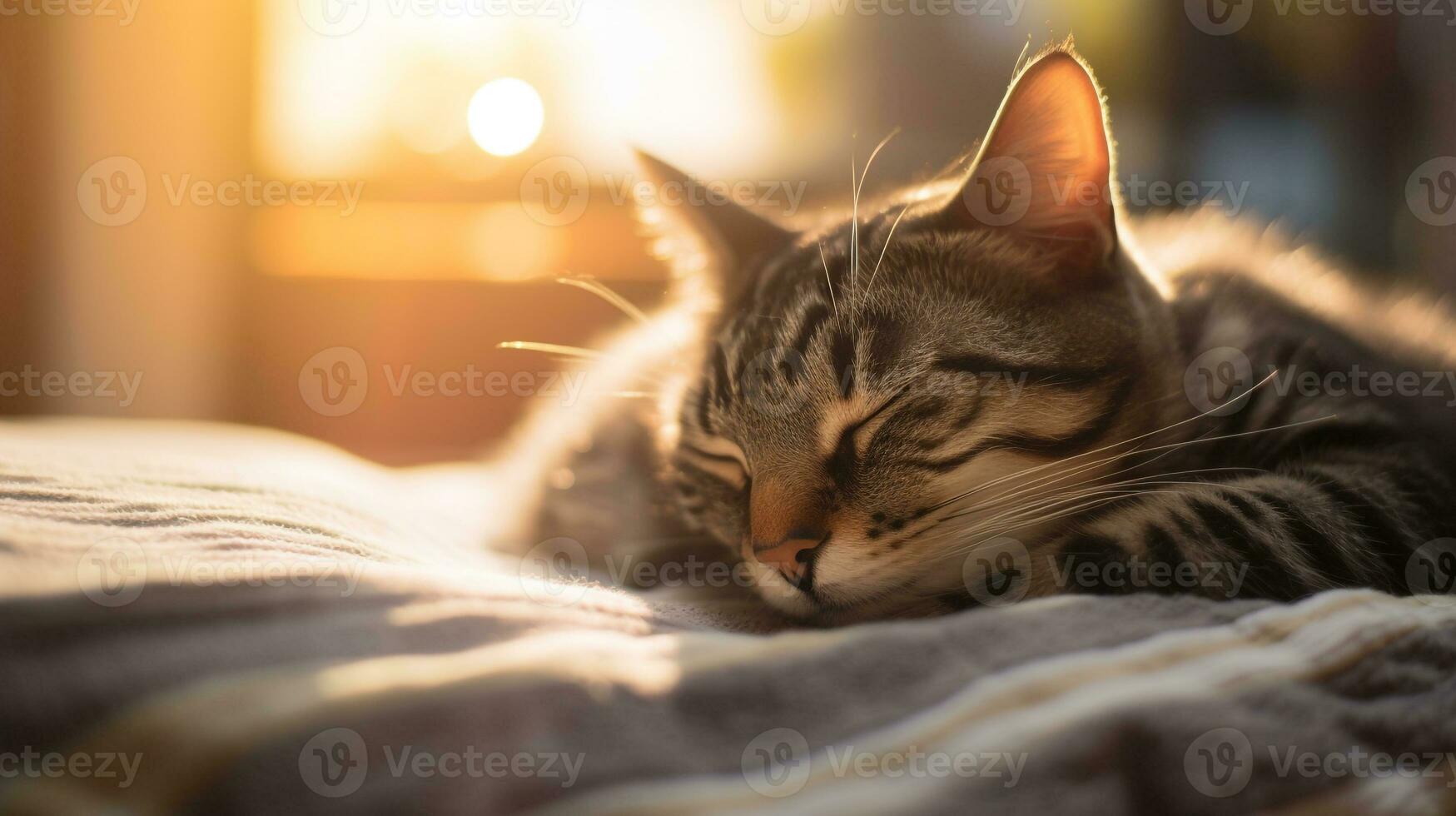 AI generated Photo of a cat napping in a sunbeam on a soft rug. Generative AI 36257590 Stock ...