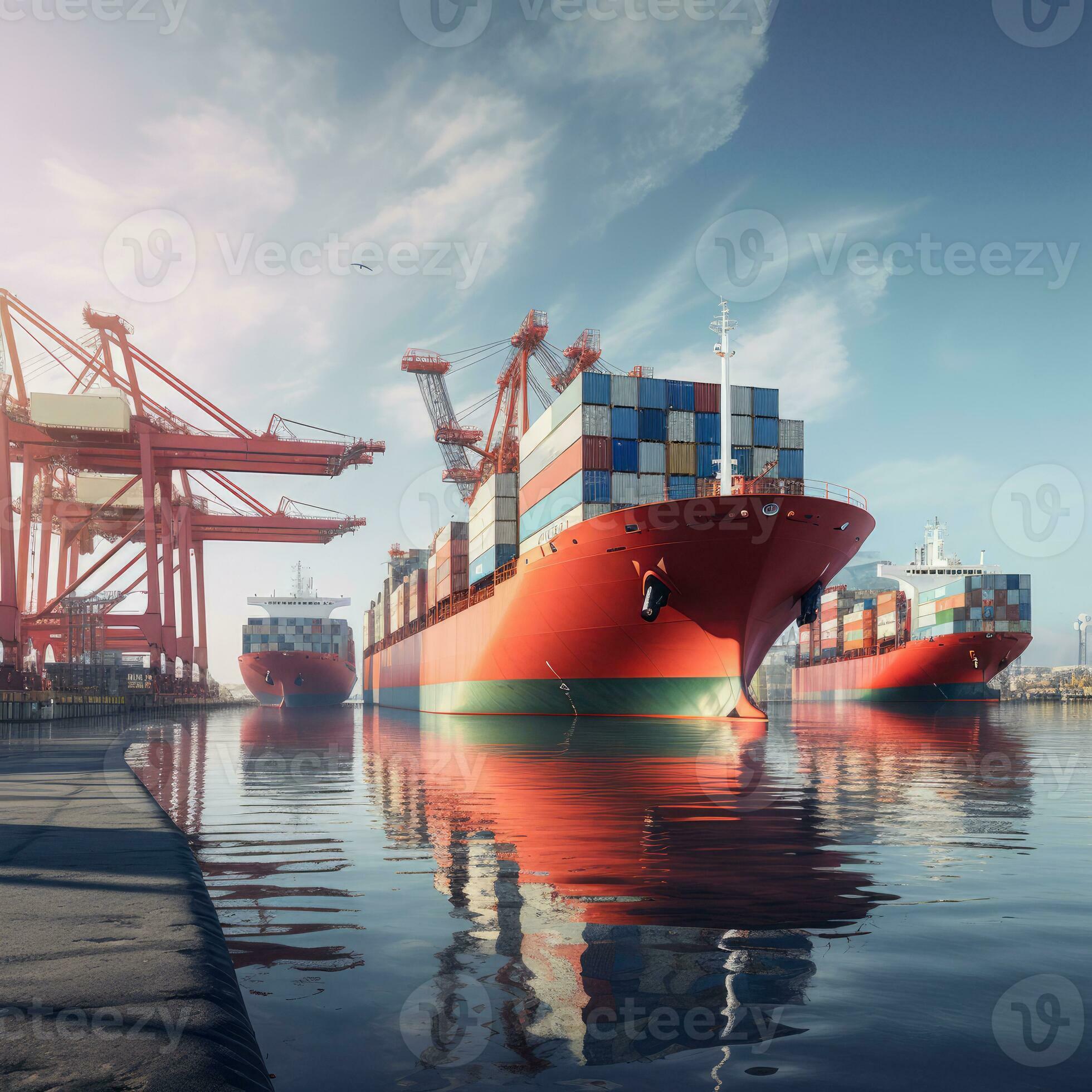 AI generated loading cargo container import container ship in international terminal logistics ...