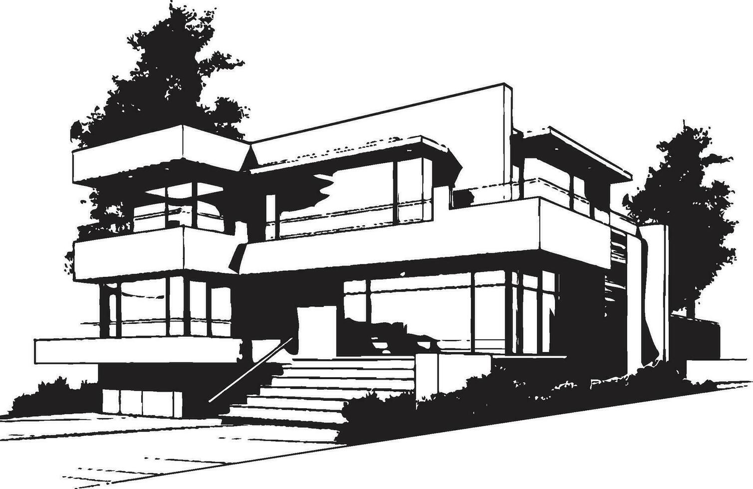 Iconic Contemporary Villa Architectural Structure in Vector Design ...