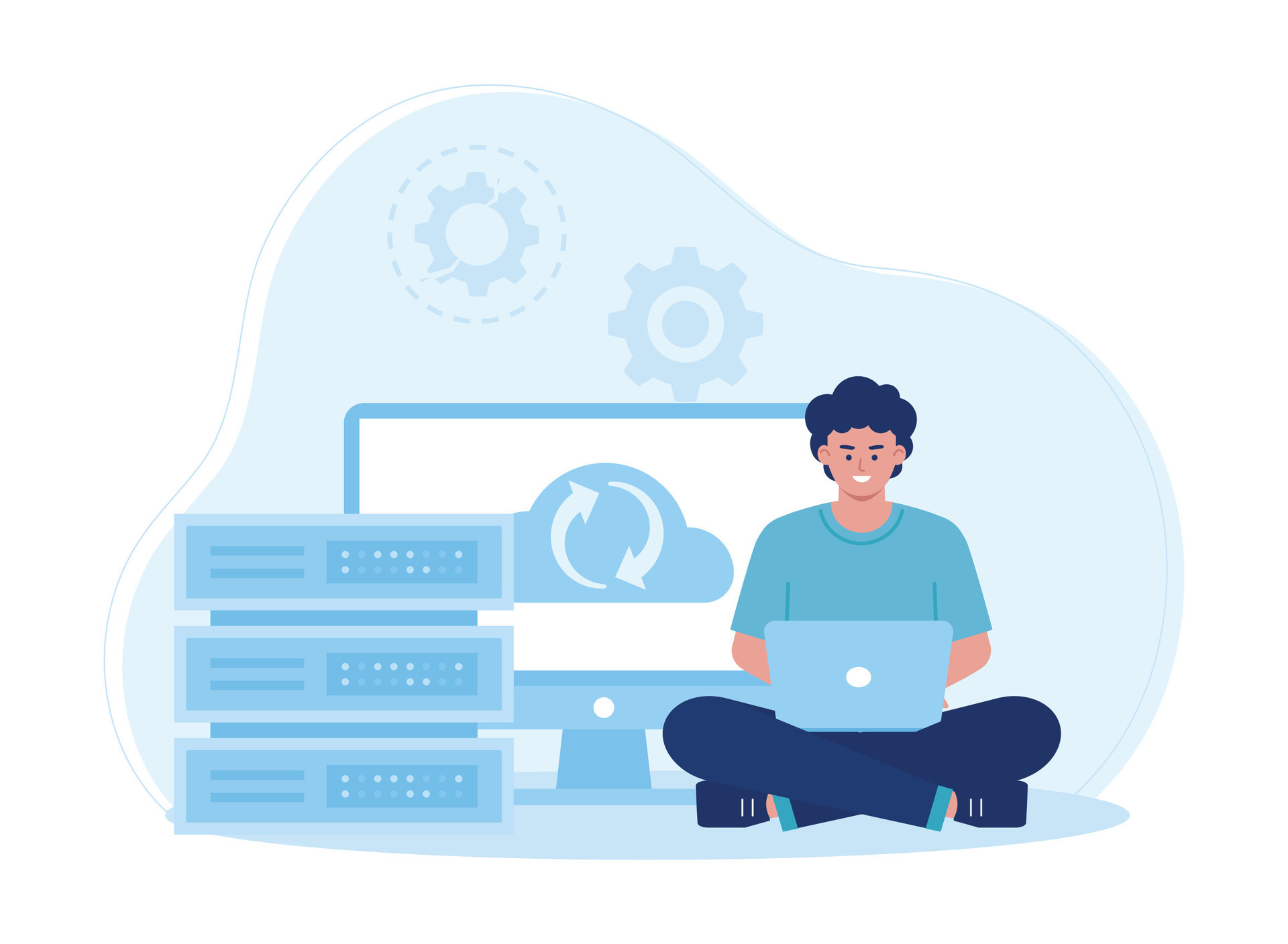 Cloud Data Management And Synchronization Concept Flat Illustration