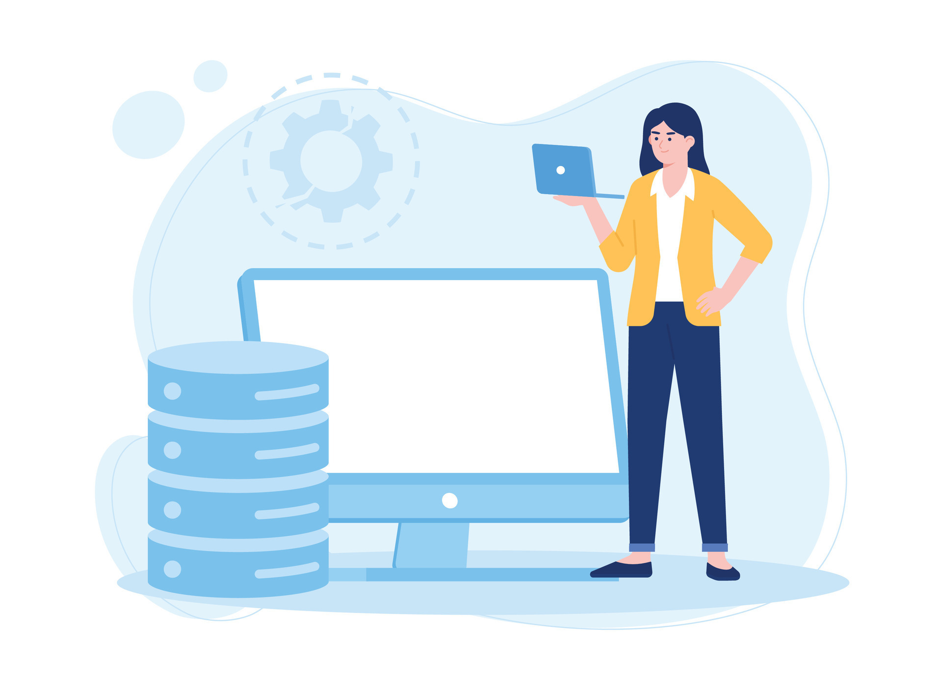 Database Storage Management On Laptops Concept Flat Illustration