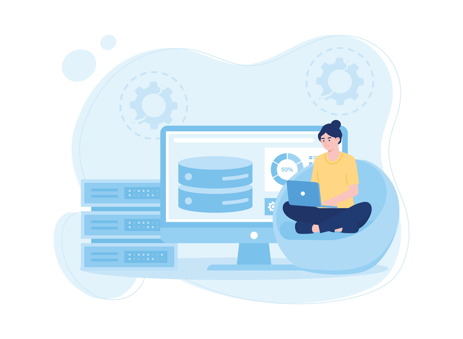 Database Storage Management On Laptops Concept Flat Illustration