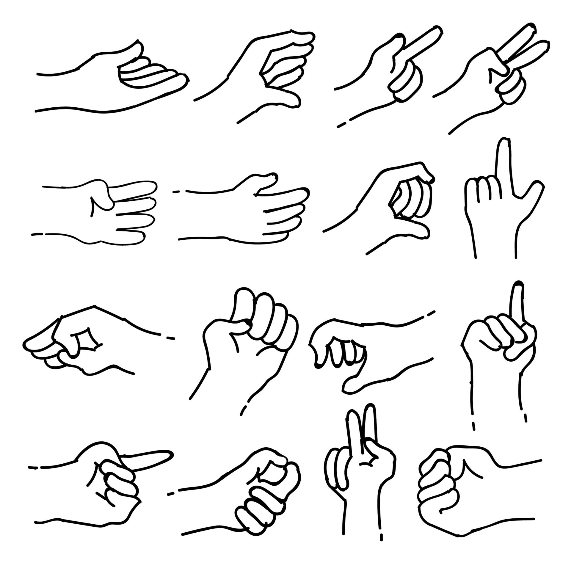 sets of Sign Language Theme Doodle Collection In White Isolated ...