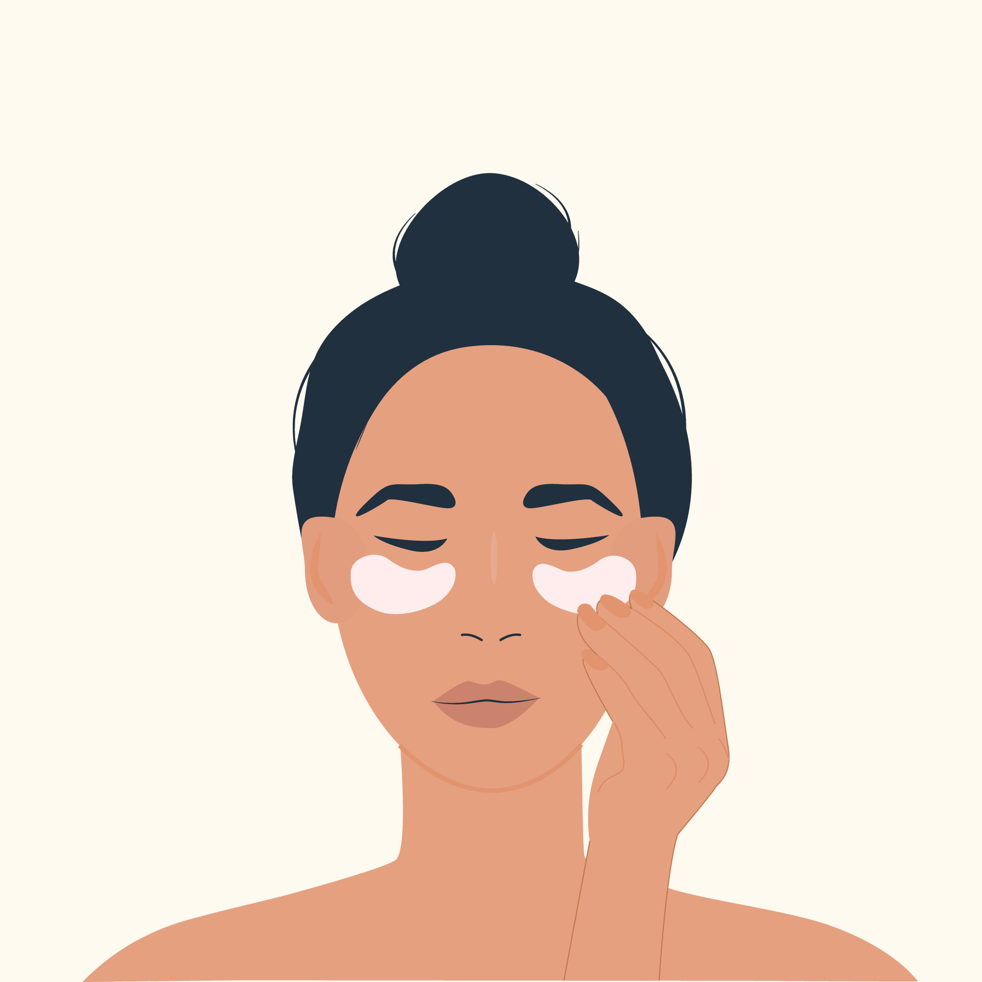 A female character using eye patches. Skin care routine. Facial beauty ... A female character using eye patches. Skin care routine. Facial beauty ...
