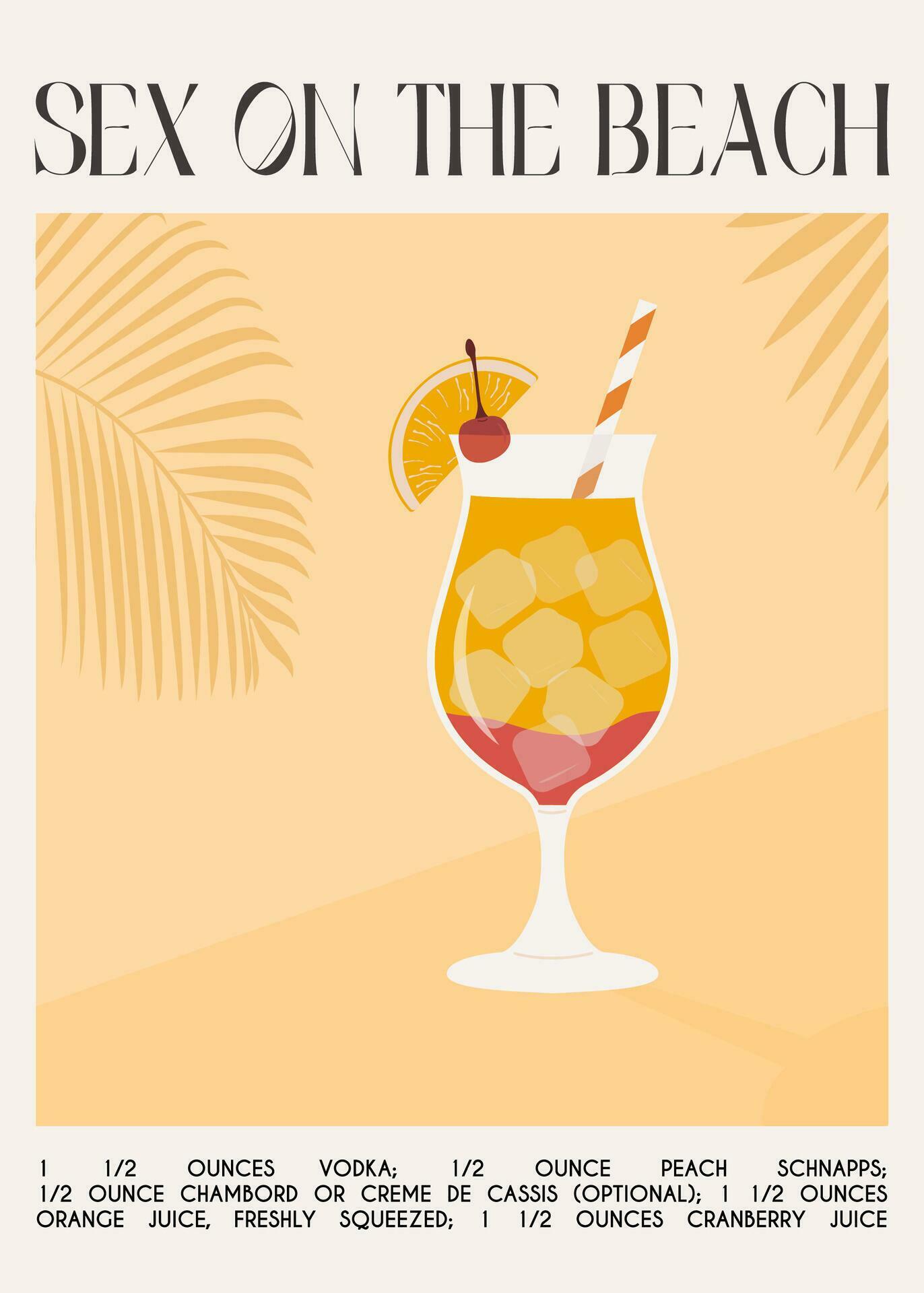 Sex On The Beach Tropical Cocktail Garnished With Orange And Cherry