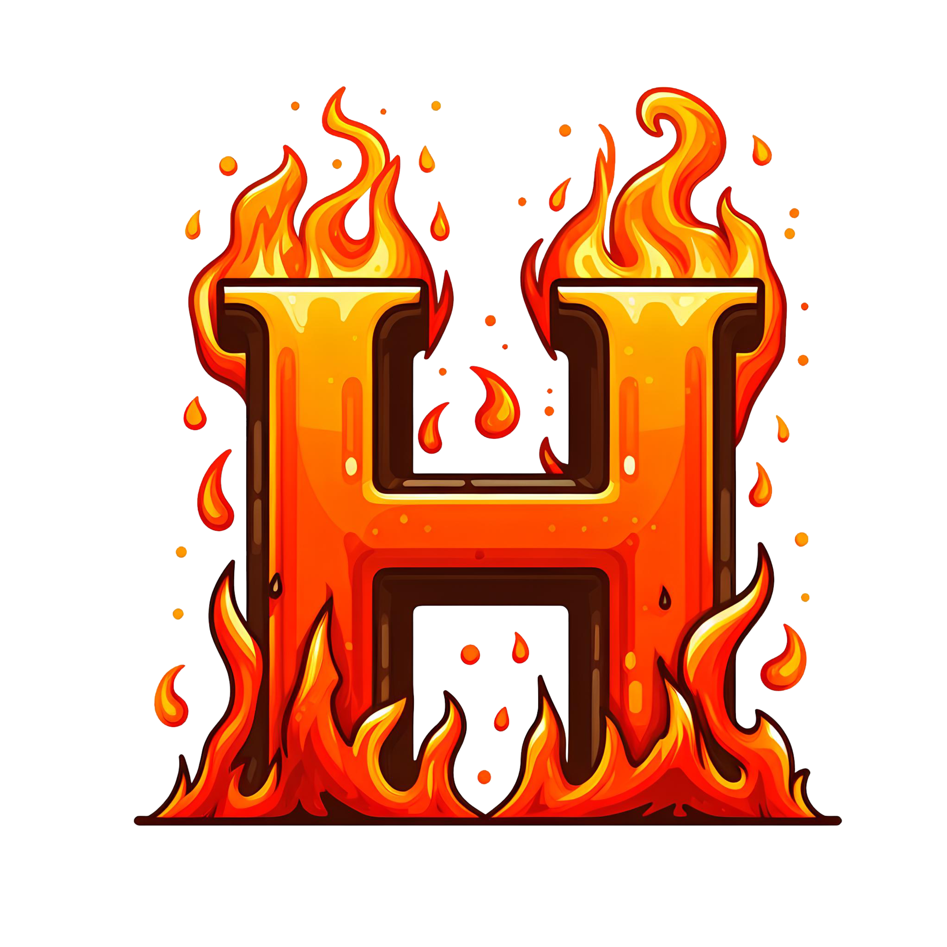 ai généré h - alphabet des lettres de feu, dans dessin animé style, transparent Contexte ...
