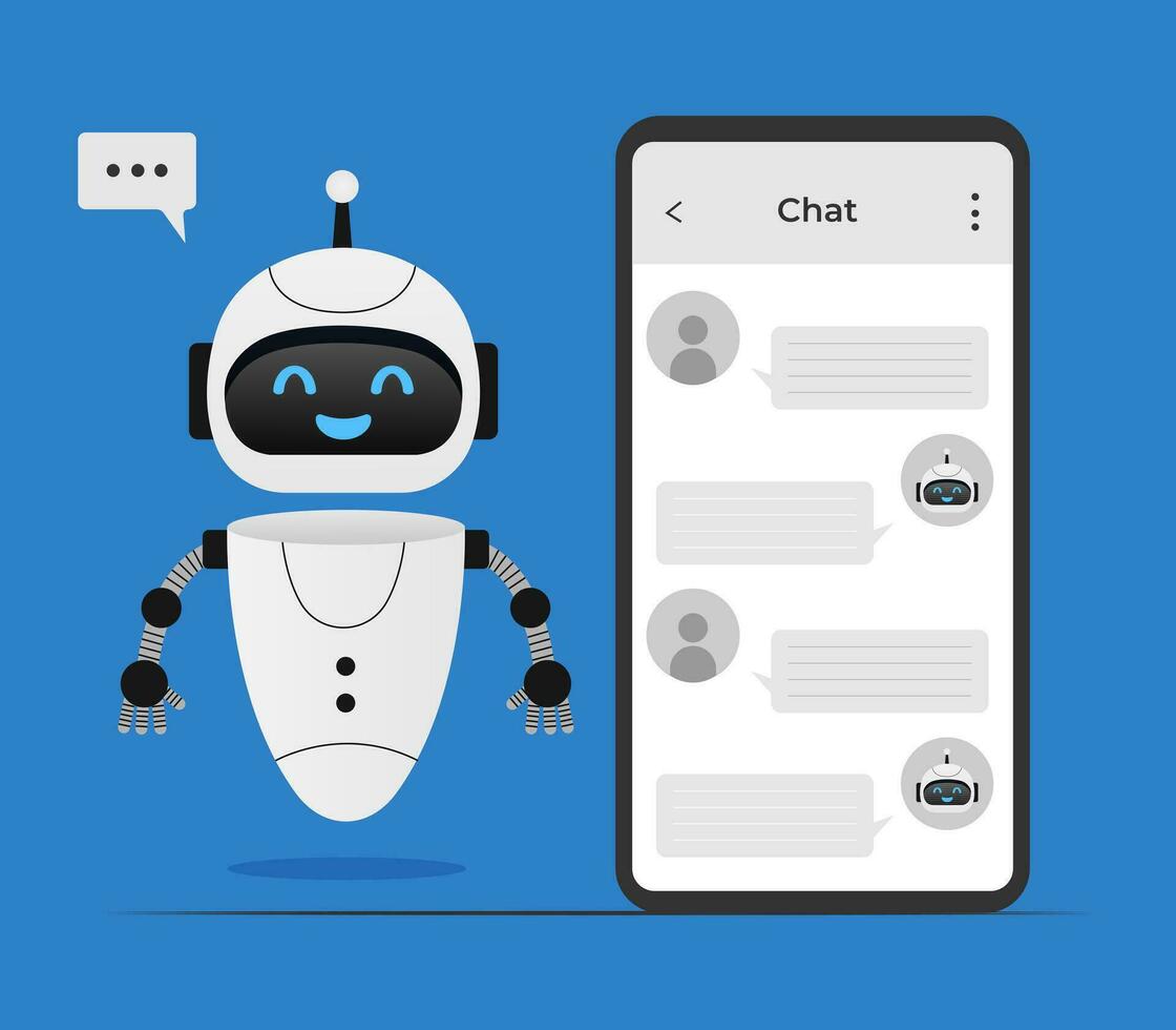 Chatbot neural network, AI servers and robots technology. Cute chatbot ...