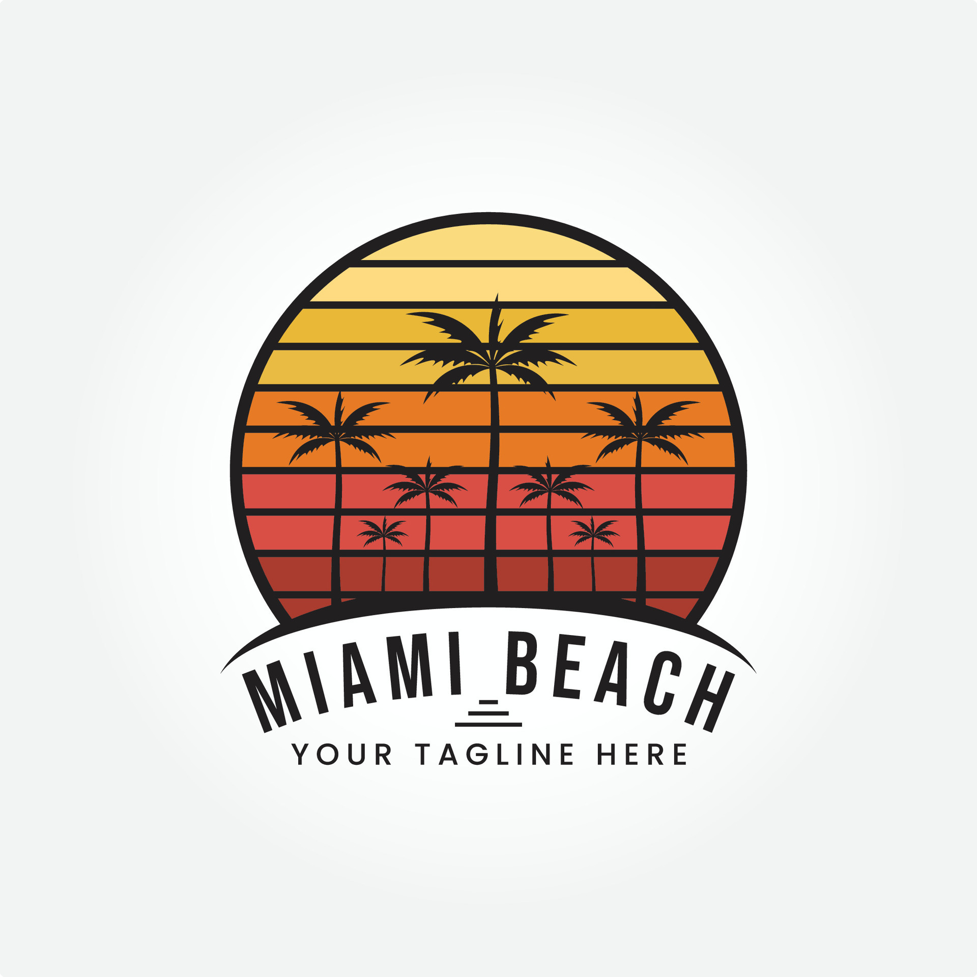 Miami Beach Logo Silhouette Palm Trees Background Sun And Sea Vector Illustration 36280334