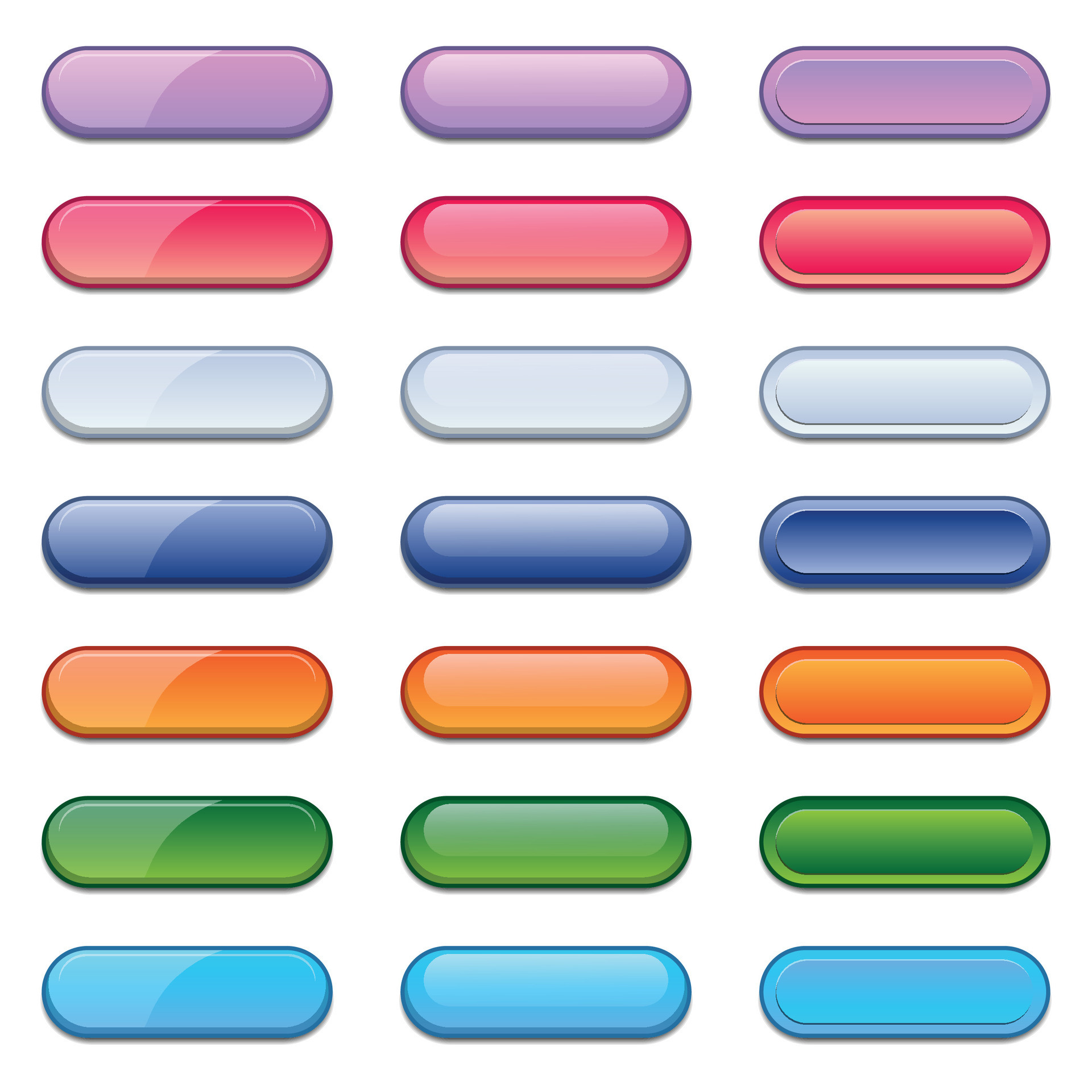 Set of modern trendy buttons. Empty web button set. Colorful gradients ...