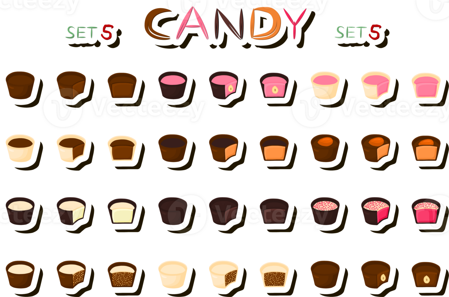 Illustration On Theme Beautiful Big Set Sweet Chocolate Candy Bonbon