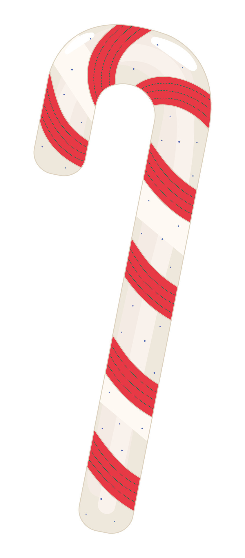 Single candy cane red stripes, vector color illustration of winter ...