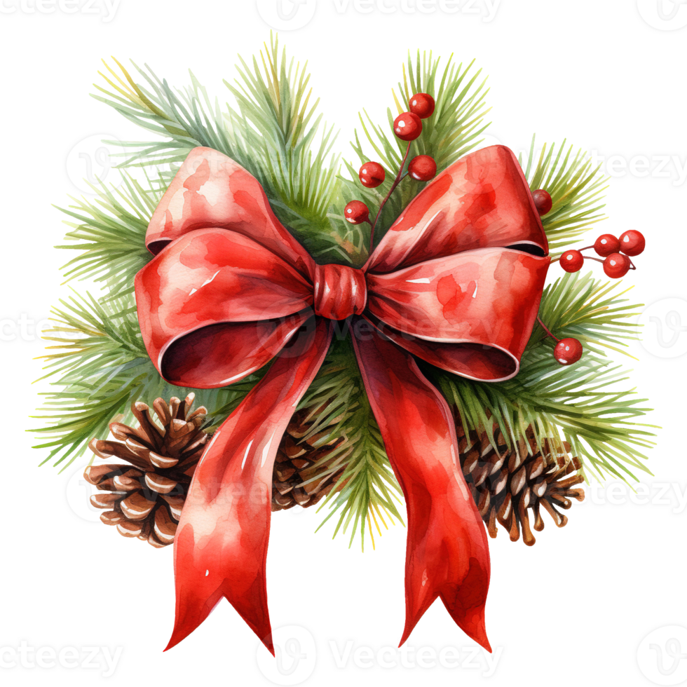 AI generated christmas wreath adorned with pine cones and a red bow. AI generated image 36282886 PNG