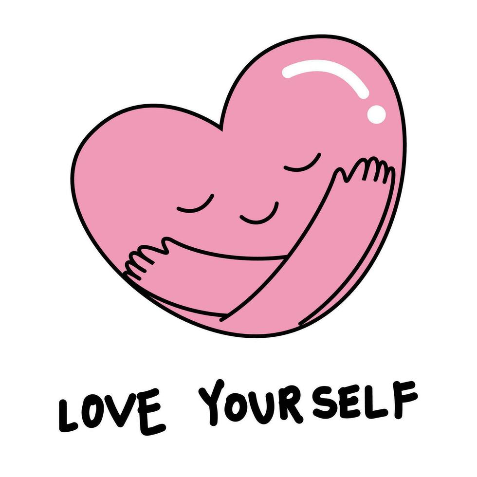 Love yourself concept for illustartion. Heart cartoon embracing. Self hug 36284841 Vector Art at ...
