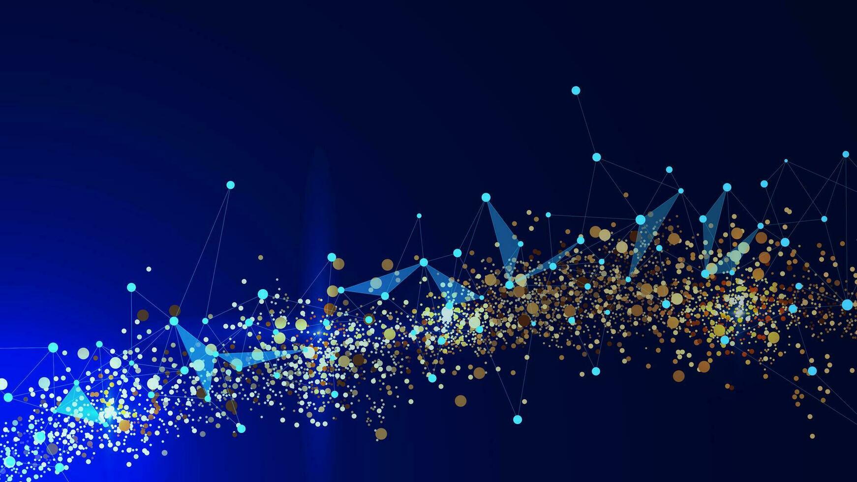 Abstract Connecting Dots And Lines With Golden Glitter On Dark Blue Background Network