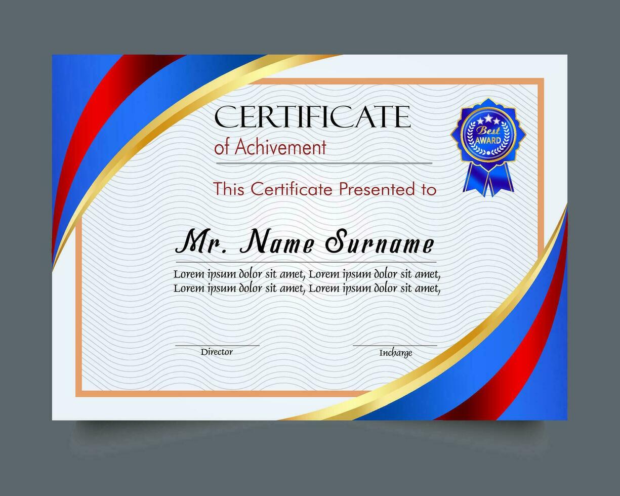 Certificate of achievement template set with gold badge and border ...