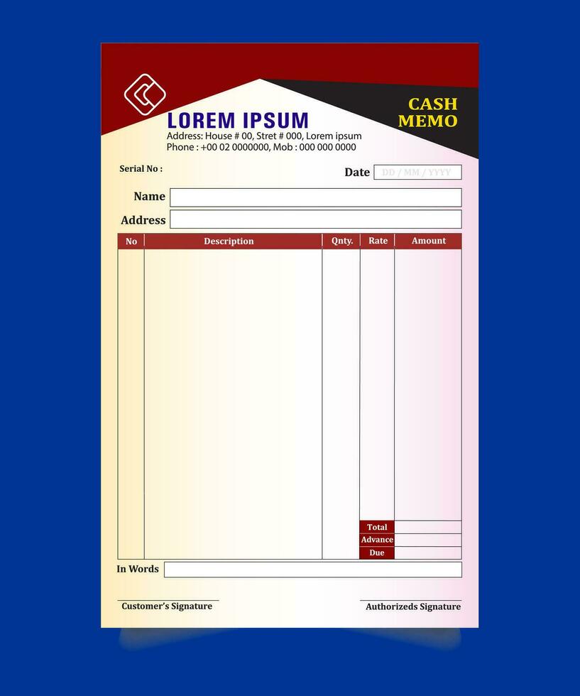 Business payment Cash memo invoice vector template design, cash memo ... Business payment Cash memo invoice vector template design, cash memo ...