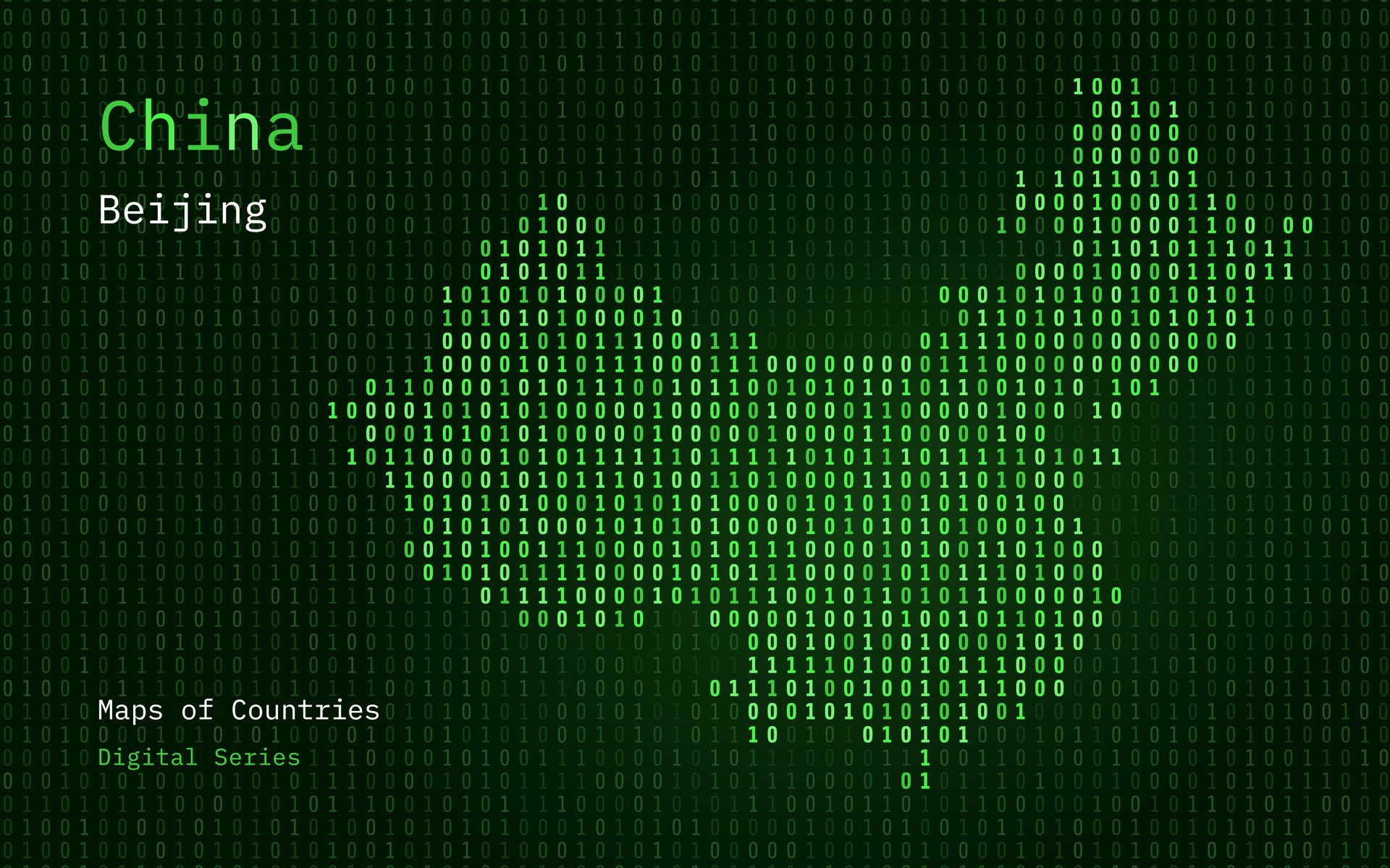 China Gold Map Shown in Binary Code Pattern. TSMC. Green Matrix numbers, zero, one. World ...